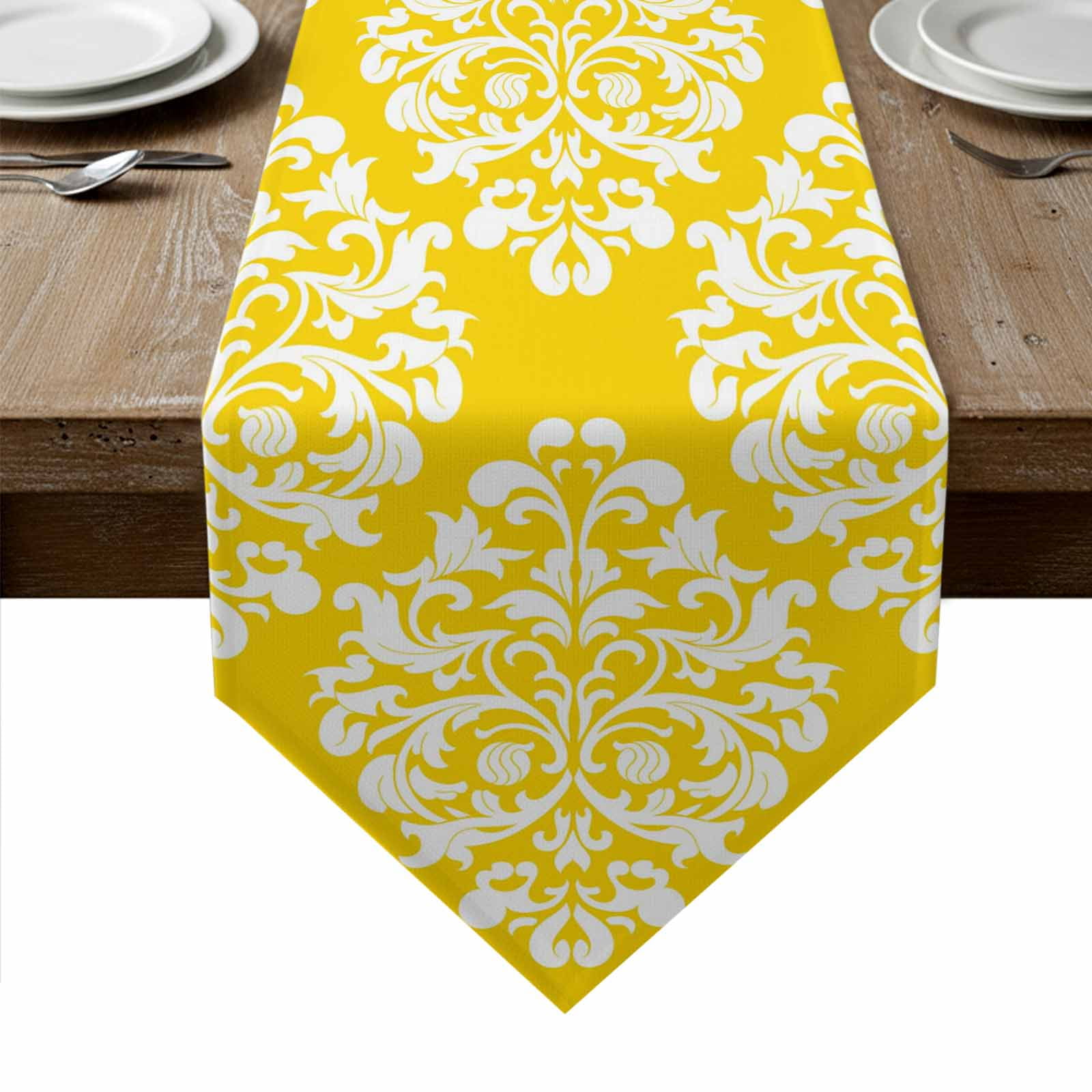 Baroque Yellow Table Runner Linen Burlap Table Runner 60 Inches Long ...