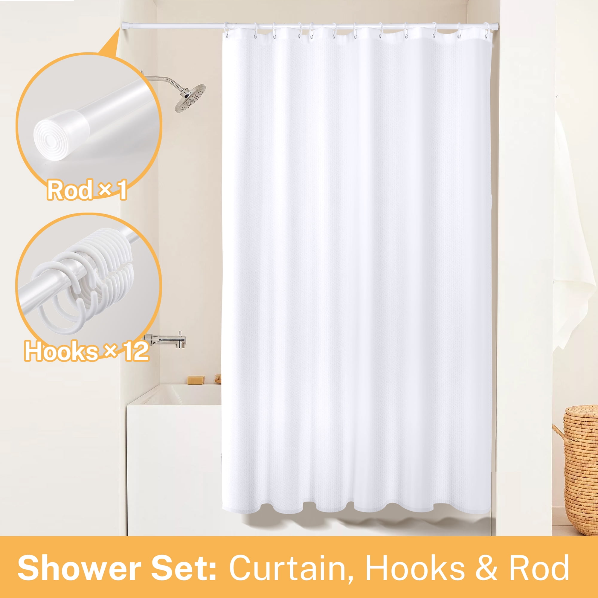 Barossa Design 3 in 1 Waterproof Shower Curtain Liner and Adjustable ...