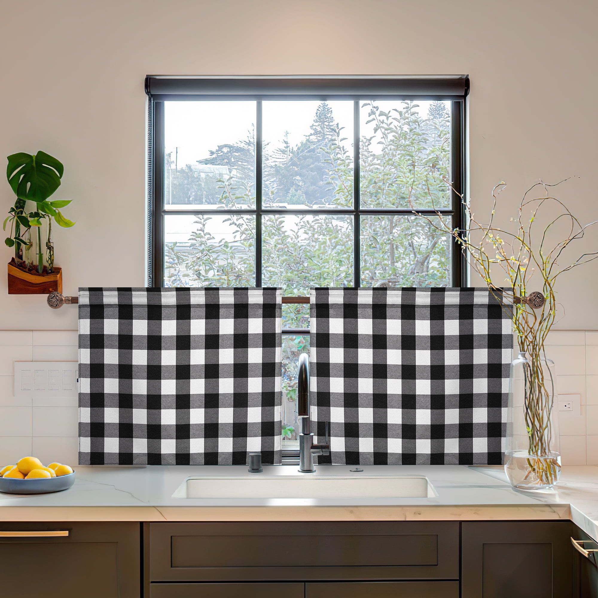 Barossa Design Buffalo Check Kitchen Curtain Tier Pair Farmhouse Rod ...