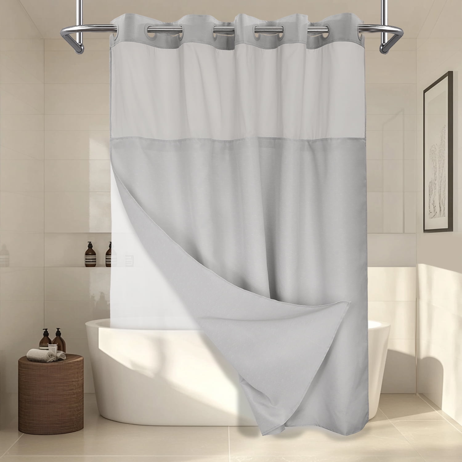 Barossa Design Shower Curtain, Slub Texture, Snap-in PEVA Liner, Mesh ...
