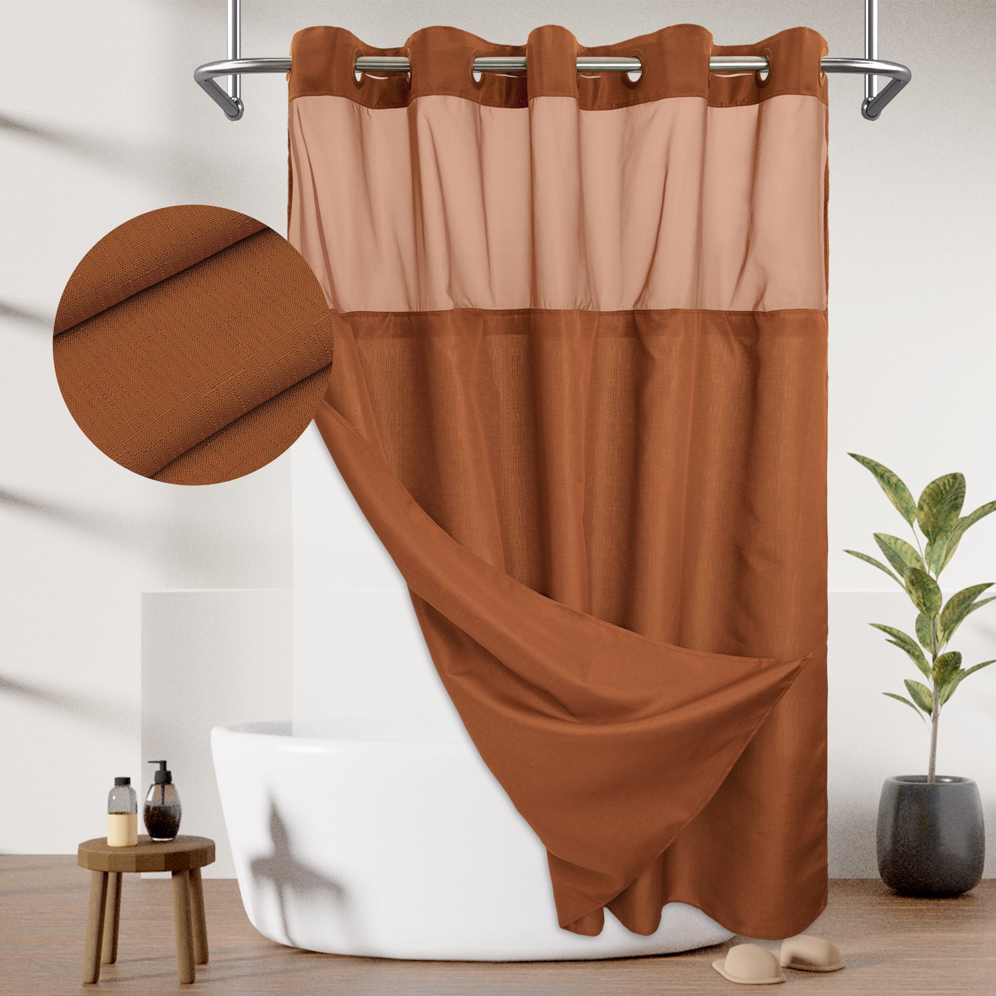 Barossa Design No Hook Slub Textured Shower Curtain with Snap-in PEVA ...