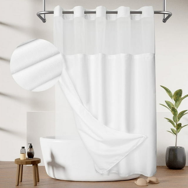 Barossa Design Slub Textured Shower Curtain With No Hook Snap In Peva