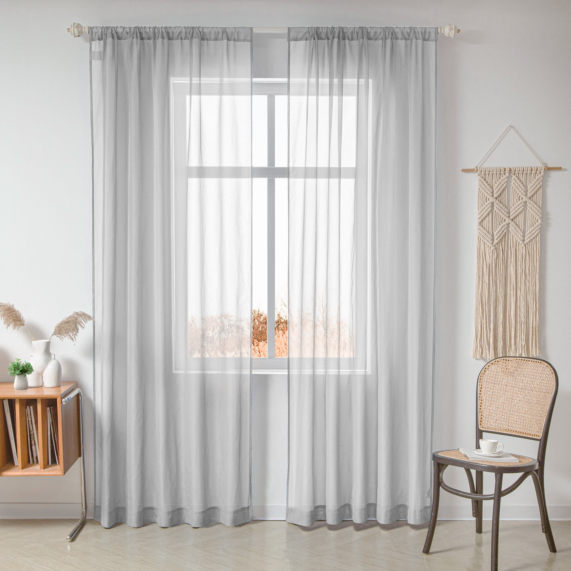 Barossa Design Voile Sheer Window Curtain Rod Pocket Drapes 2 Panels ...