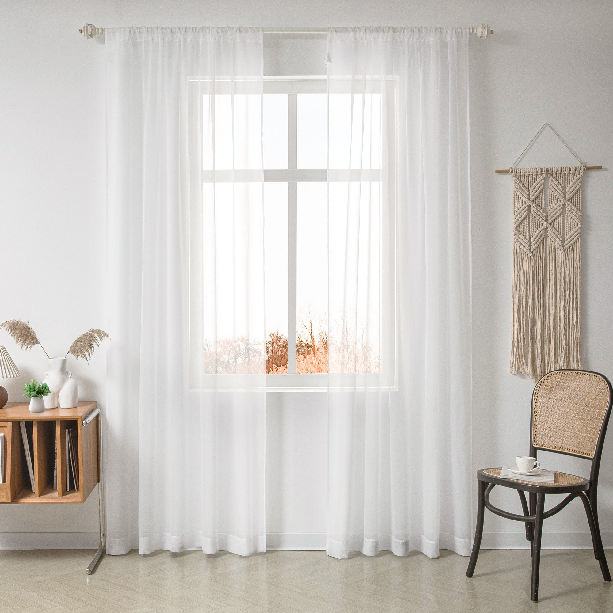Barossa Design Voile Sheer Window Curtain Rod Pocket Drapes 2 Panels ...