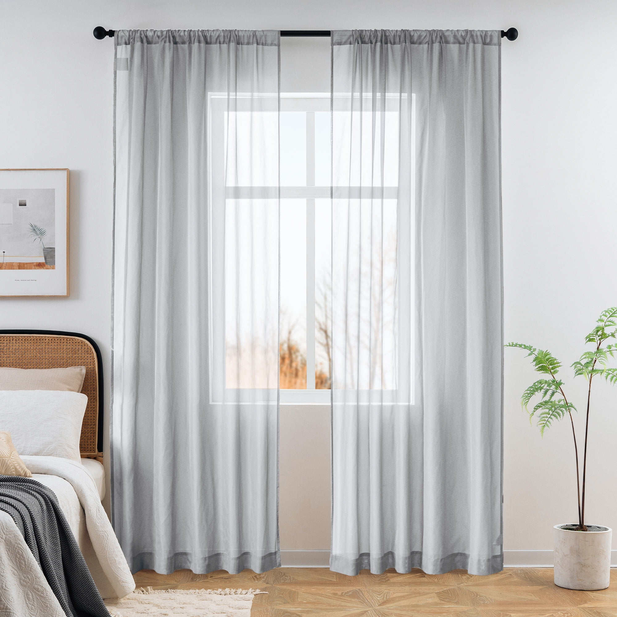 Barossa Design Voile Sheer Window Curtain Rod Pocket Drapes 2 Panels ...