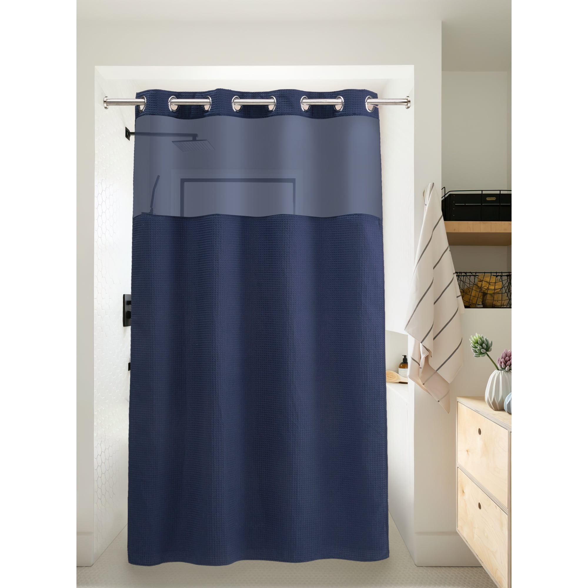 Barossa Design Honeycomb Waffle Shower Curtain, No Hook, Snap-in Liner ...