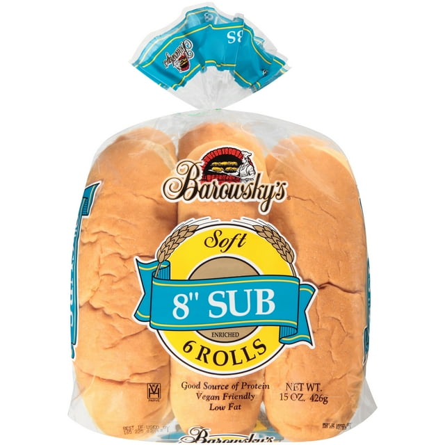 Barowsky's Soft 8" Sub Enriched Rolls, 6 Count, Shelf-Stable - Walmart.com