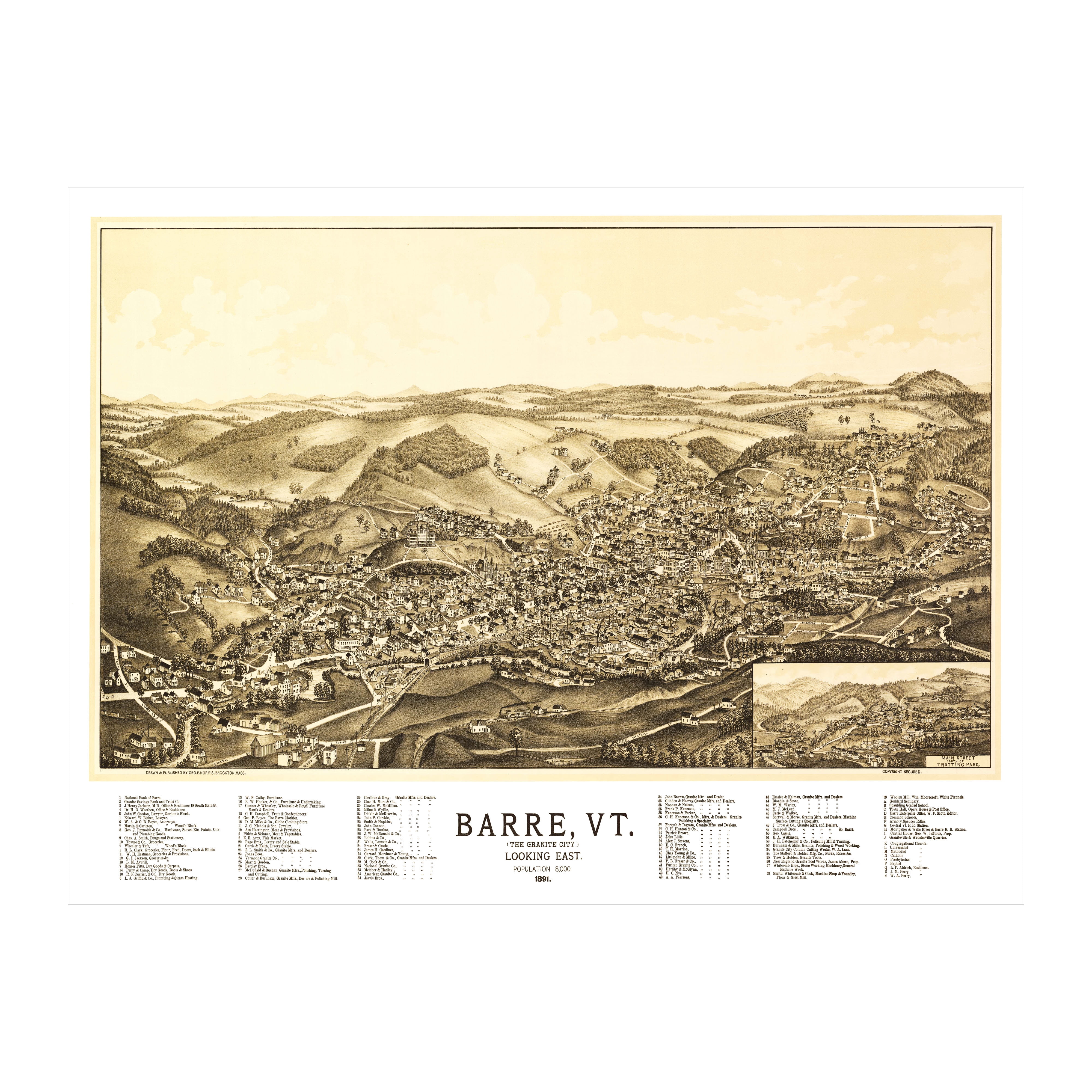 Barre Art, 1891 Vintage Map of Barre Vermont, VT History Wall Decor ...