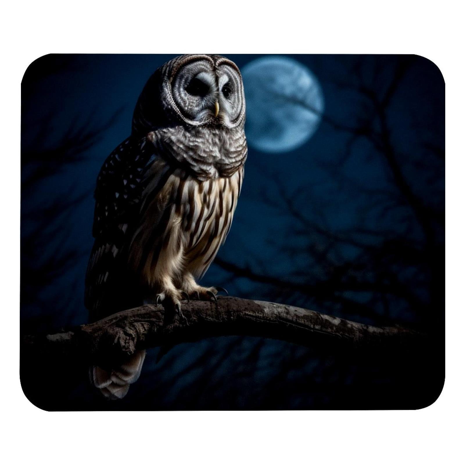 Barred Owl Sits Motionless in the Blue Moonlight Mouse Pad, Personality Design Rubber Base for ...