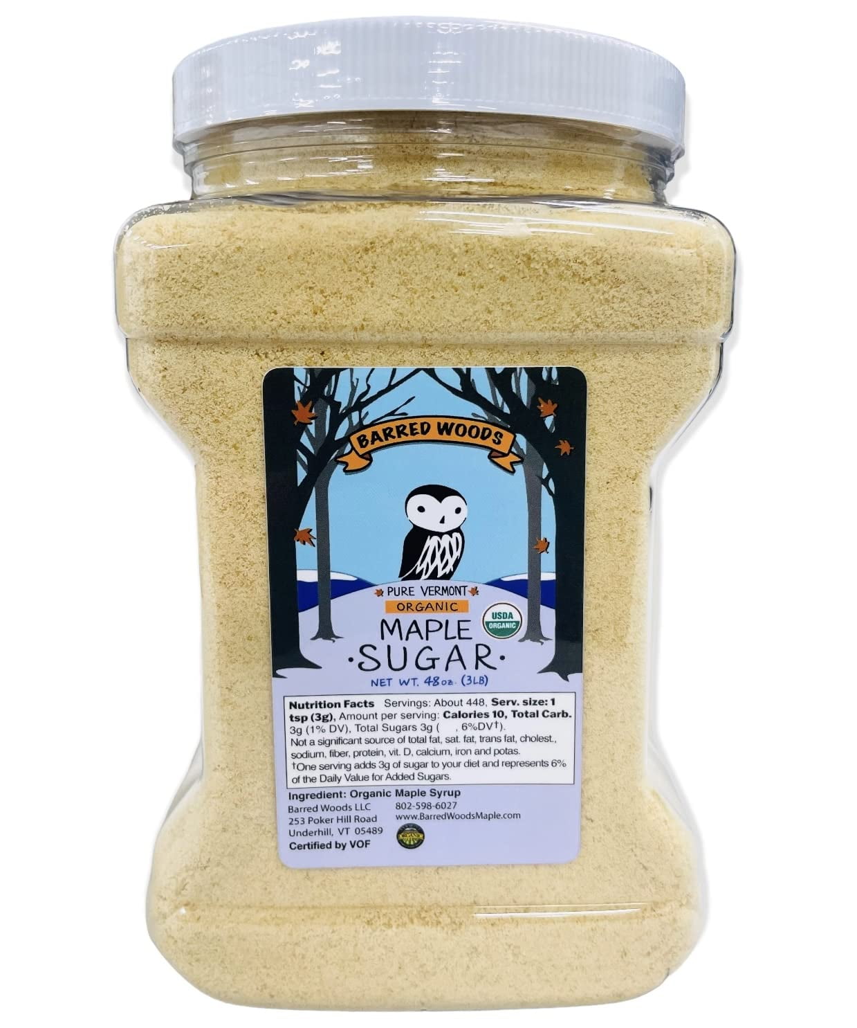 Barred Woods Maple Pure DEF29 Organic Vermont Maple Sugar - 3 Pound Jar ...