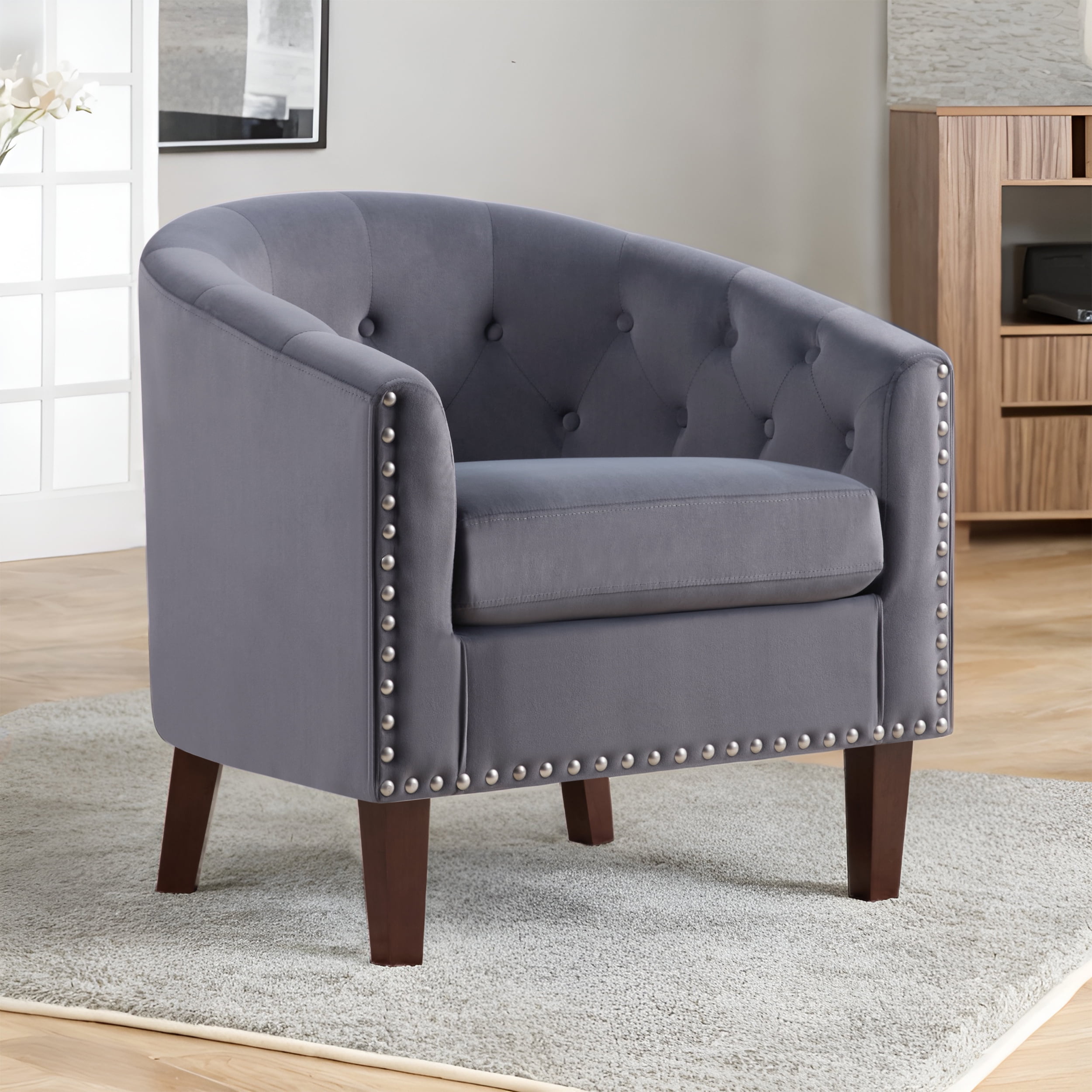 Barrel Accent Chair for living room, Modern Velvet Club Barrel Chair ...