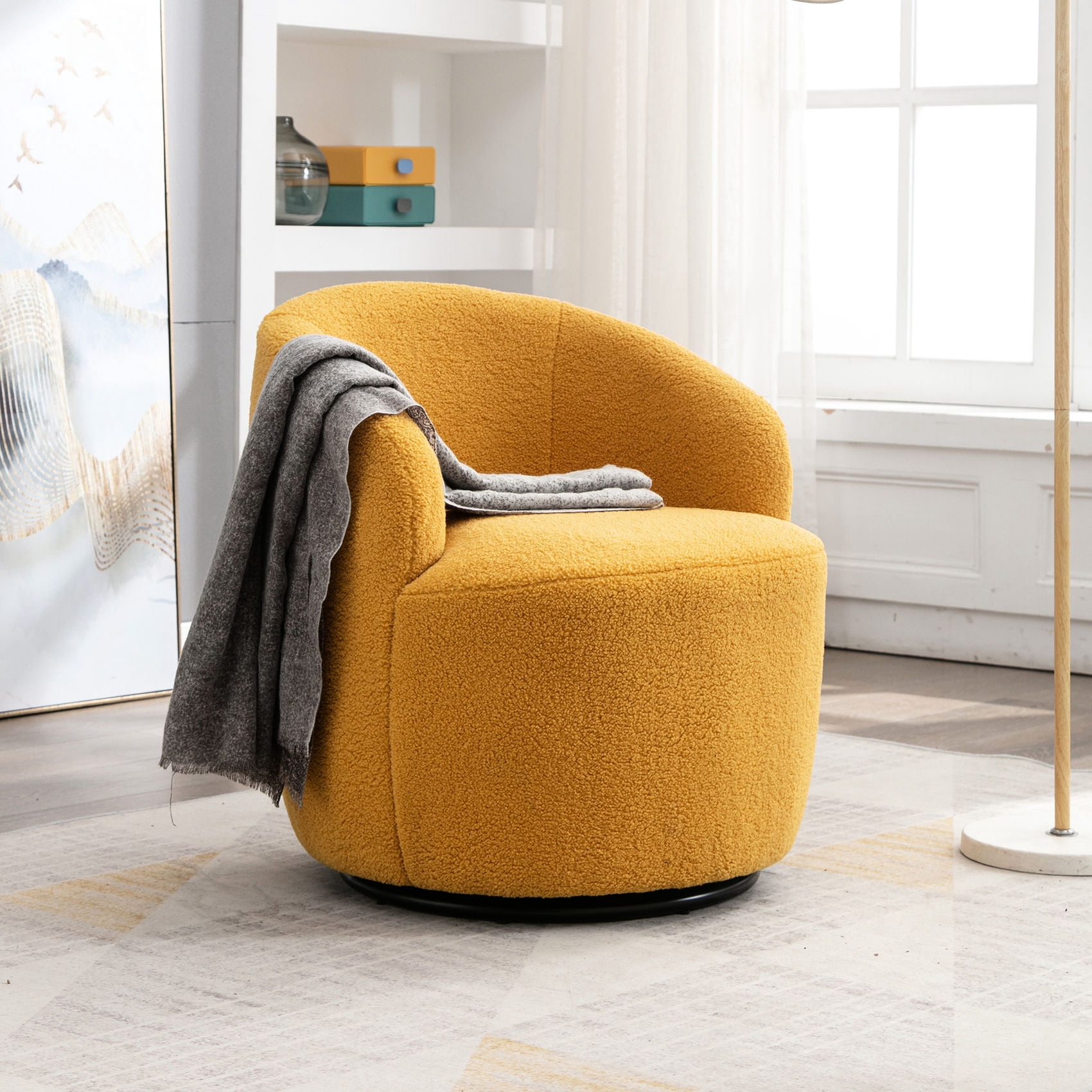 Barrel Accent Chair with Swivel / Foam Filled, Black Ring, 27.56 in ...