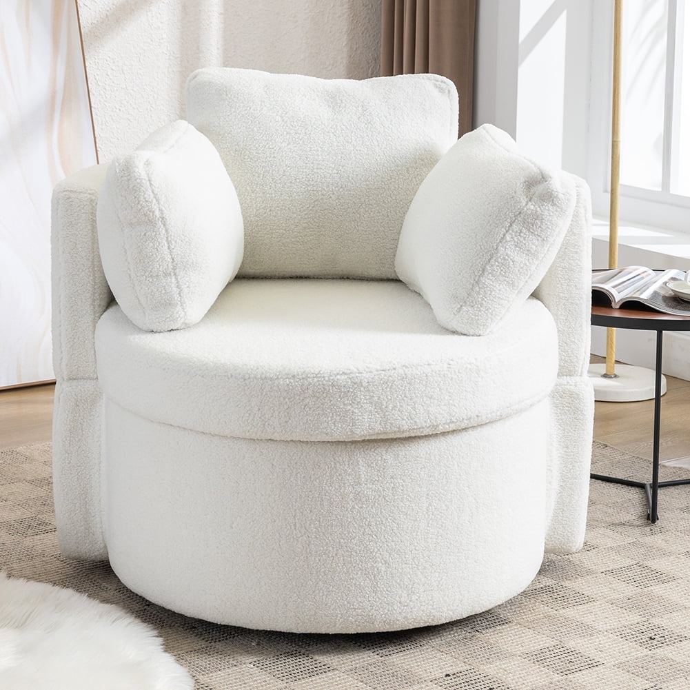 Barrel Armchairs Wide Upholstered Accent Storage Chair Round Swivel ...