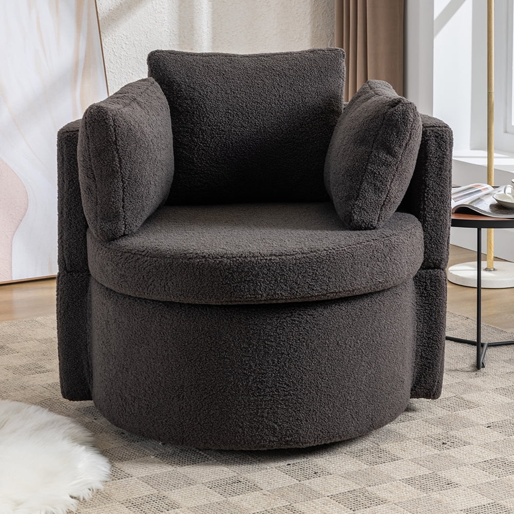 Barrel Armchairs Wide Upholstered Accent Storage Chair Round Swivel ...