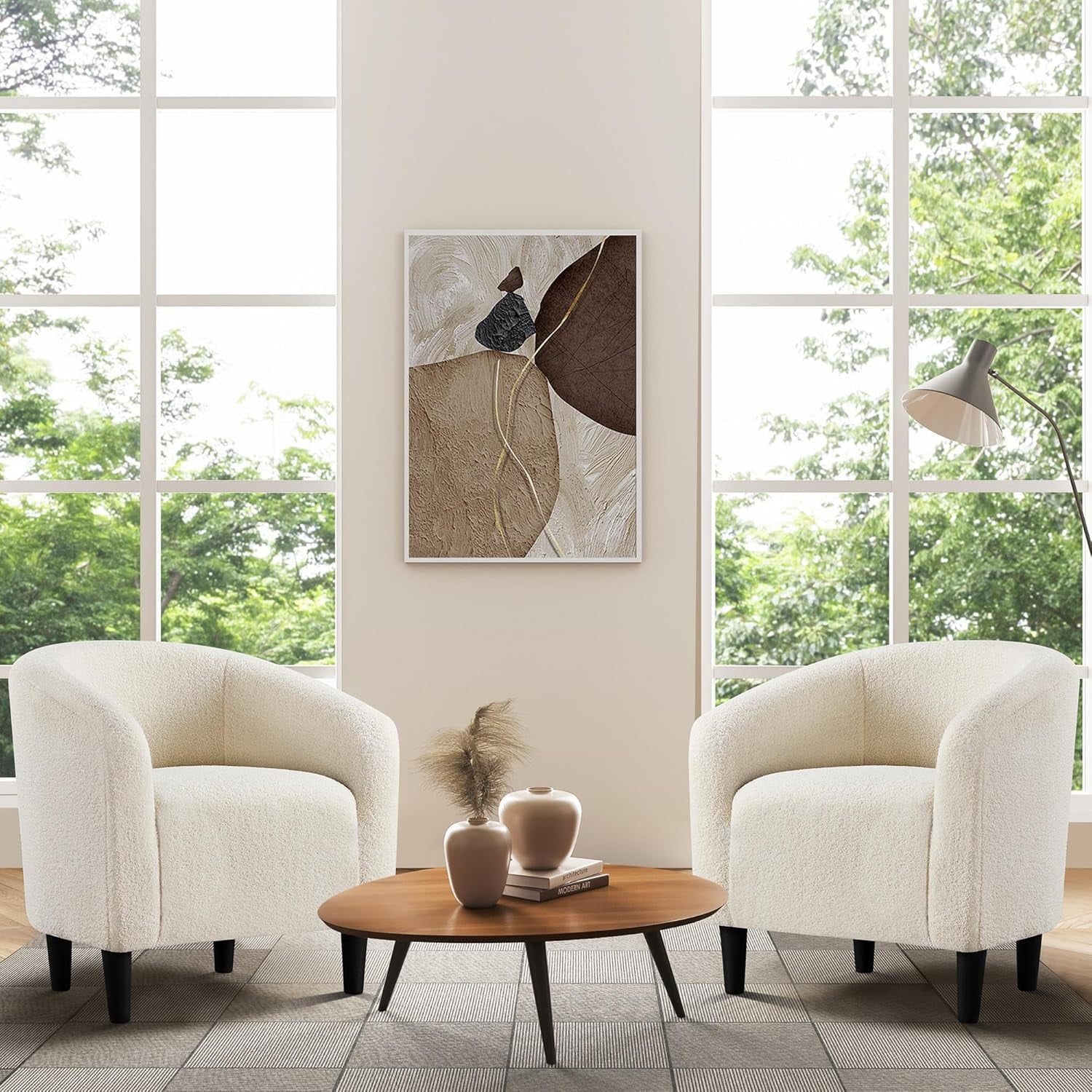 Barrel Chair, Plush Decorative Chair, Sherpa Chair with Soft Padded ...