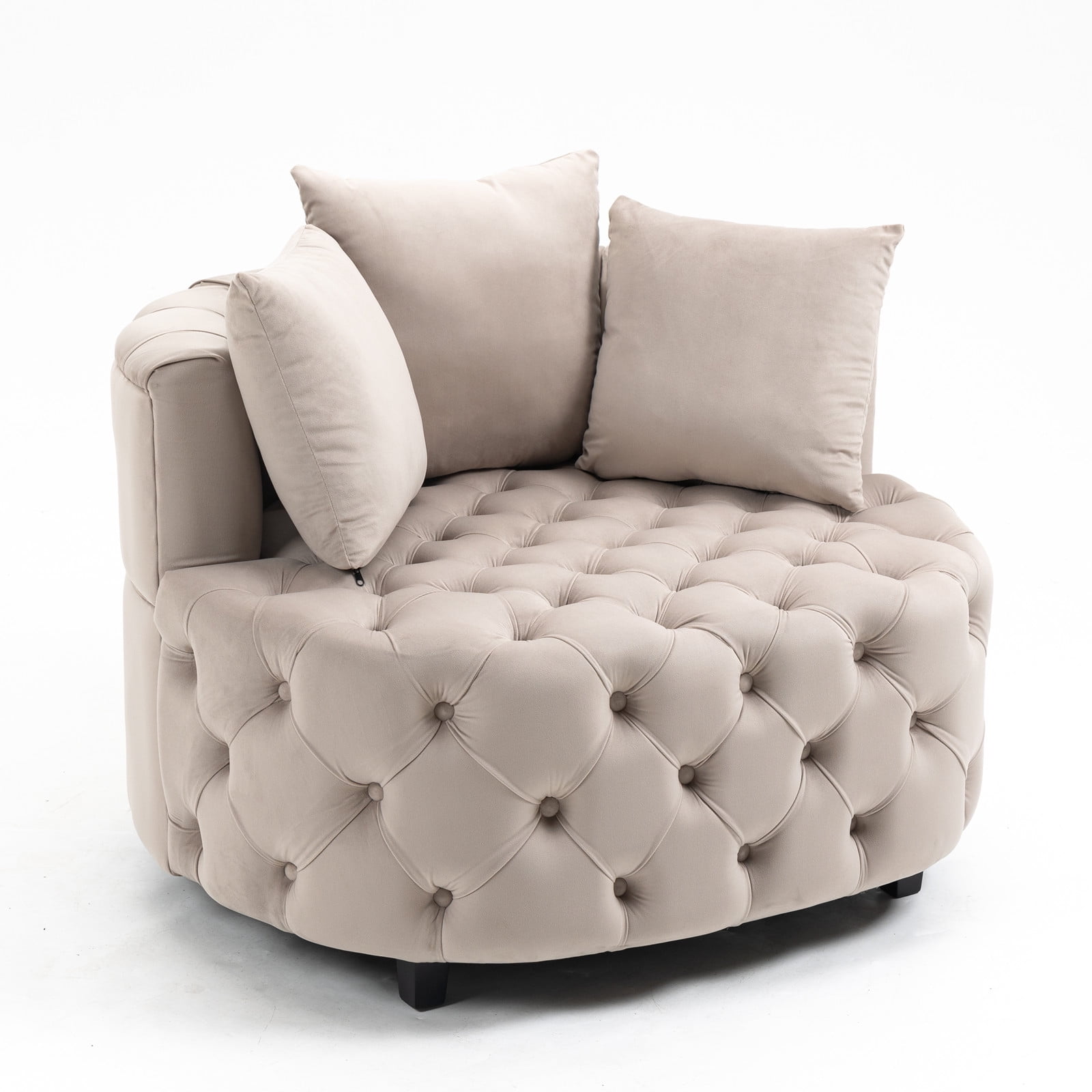 Barrel Chair Upholstered Tufted Accent Chair Round Club Chair with 3 ...