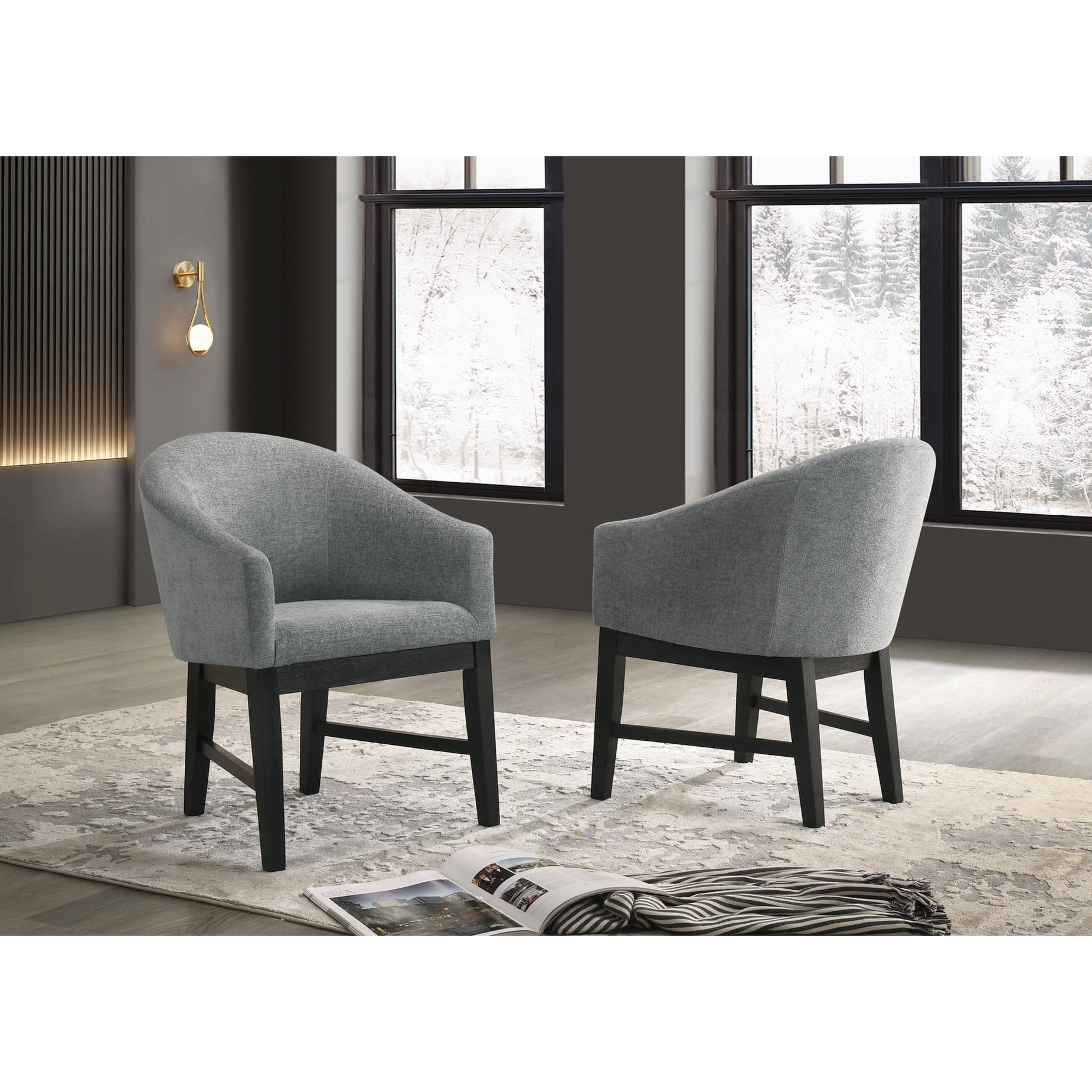Barrel Chairs | Set of 2 for Dining Rooms with Arm Rests | Gray Fabric ...