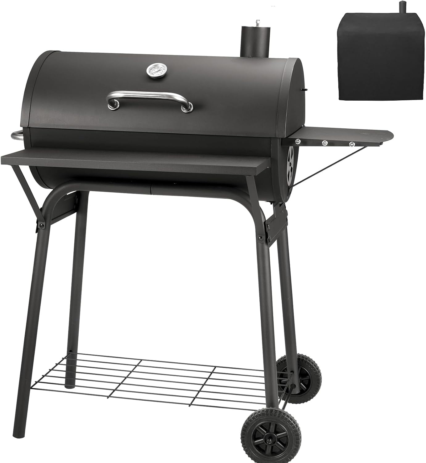 Barrel Charcoal Grill, Large Charcoal Grills with Front and Side Shelf ...