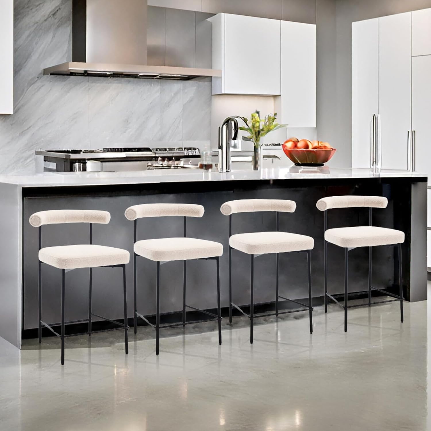 Barrel Counter Stools Boucle Counter Height Bar Stools 26 Inch Sherpa ...