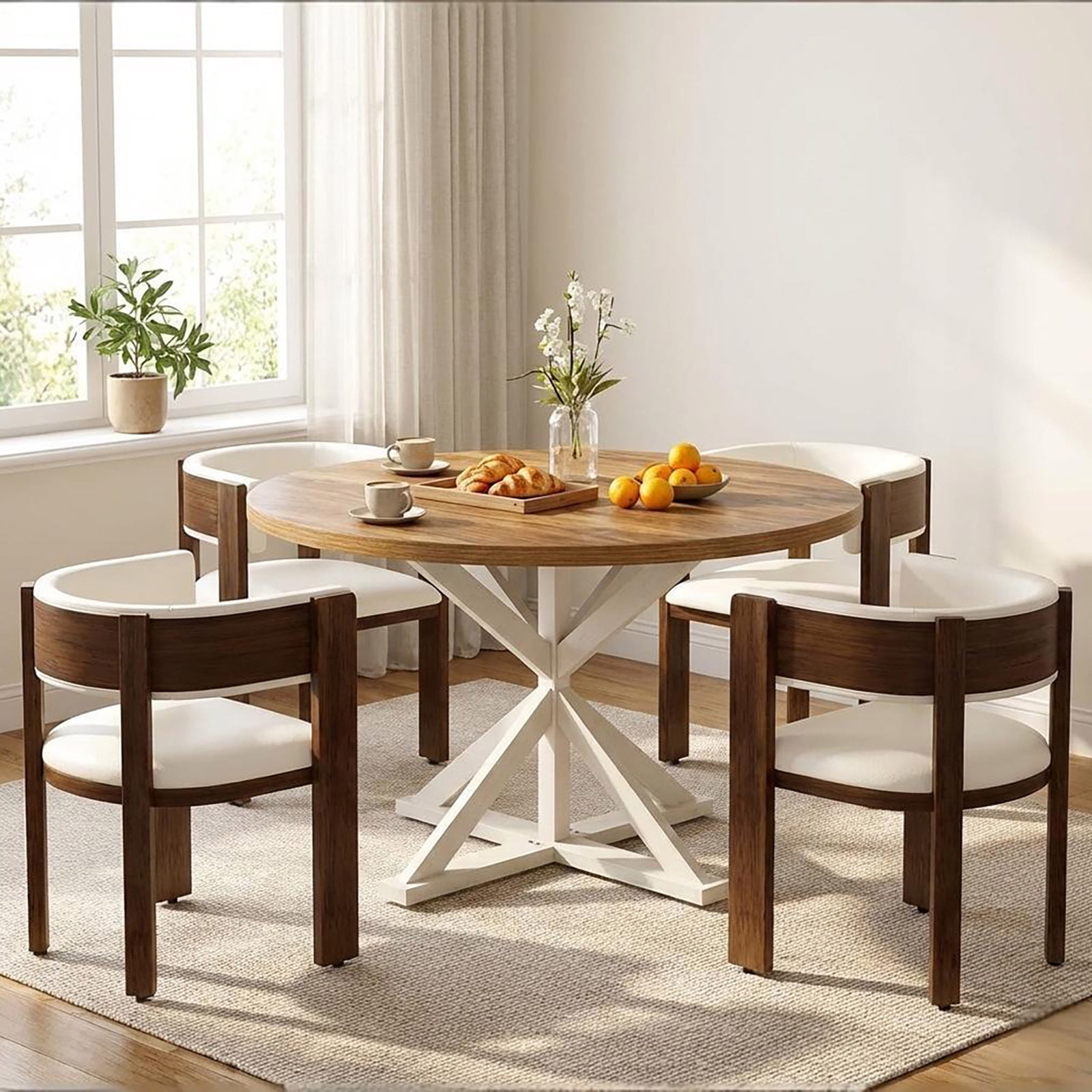 Barrel Dining Chairs Set of 4, PU Leather Upholstered Kitchen Chairs ...