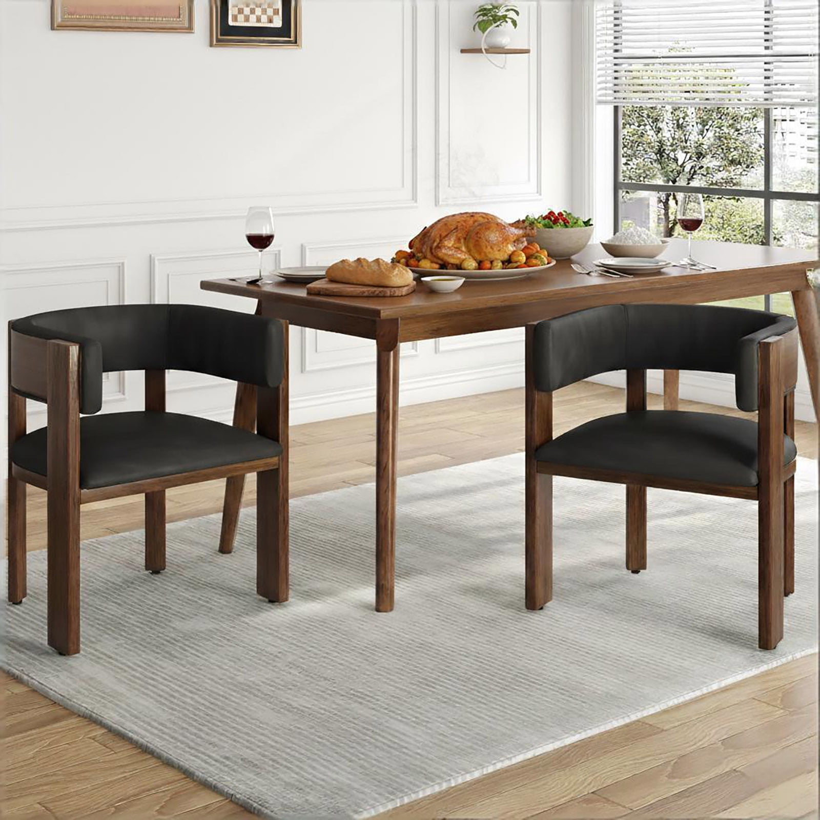 Barrel Dining Chairs Set of 2, Upholstered Curved Backrest Chair with ...