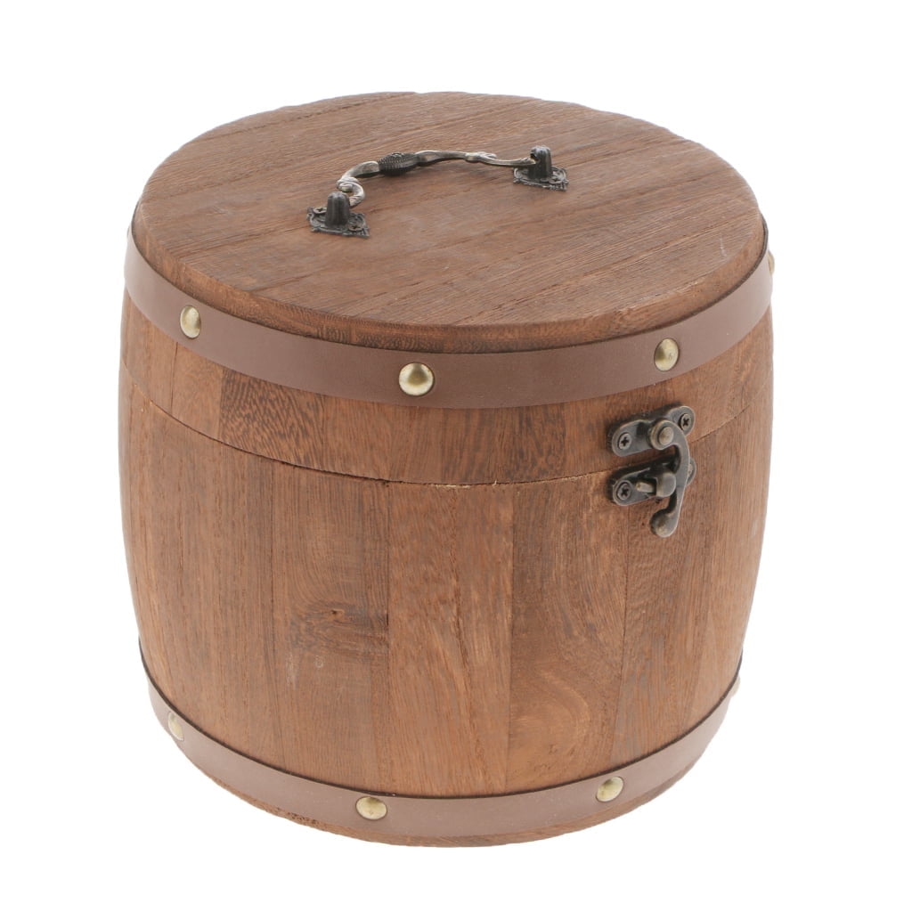 Barrel Food Storage Jar With Airtight Seal Lid, Vintage Design Wooden ...