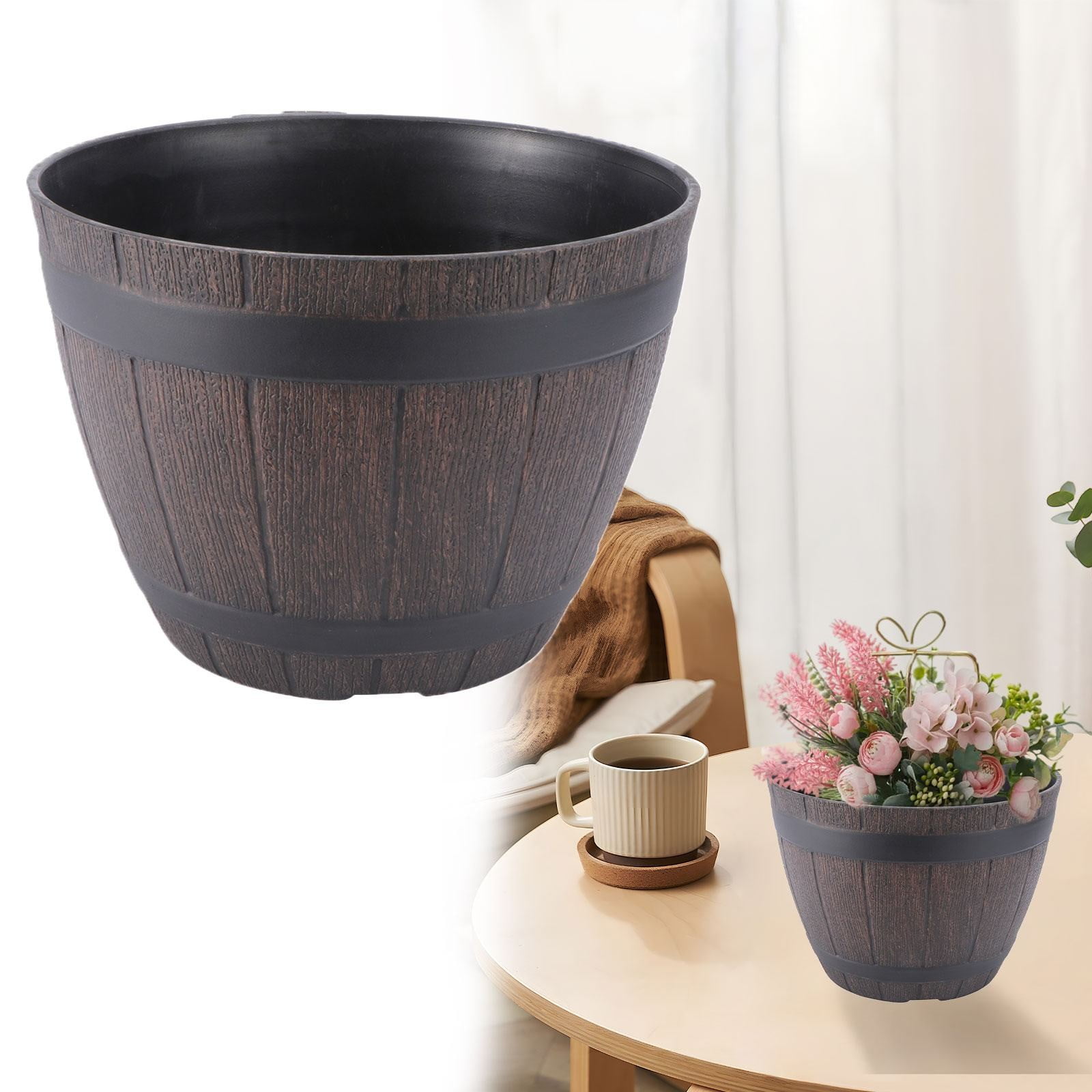 Barrel Garden Planters Rustic Resin Planter for Indoor & Outdoor Plant ...