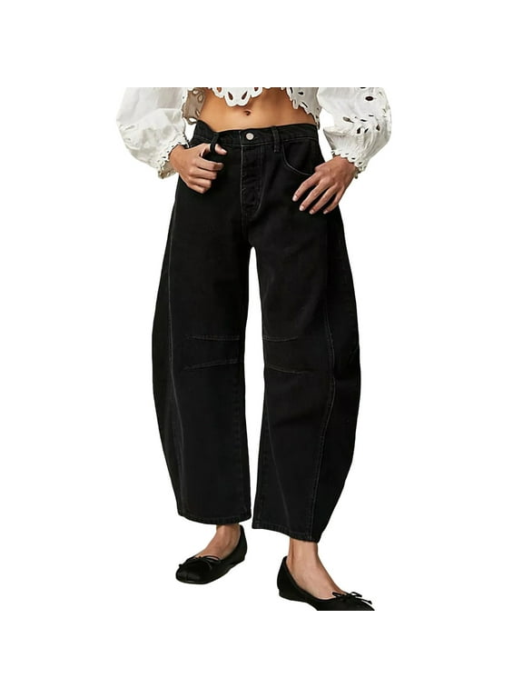 DOKOTOO Women's Barrel Jeans Wide Leg Vintage Mid Rise Y2k Baggy ...