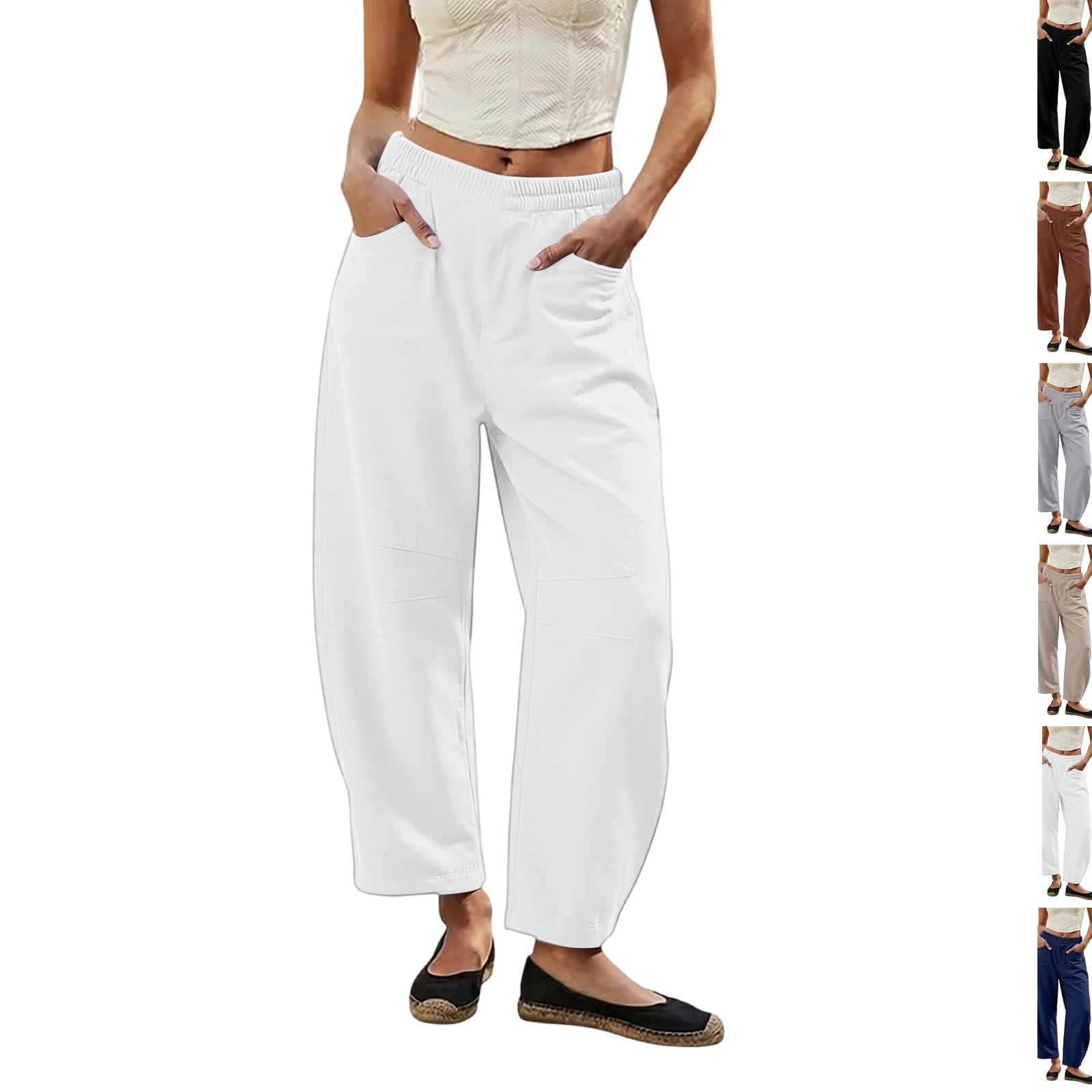 Barrel Linen Pants Women Baggy High Waisted Wide Leg Trousers ...