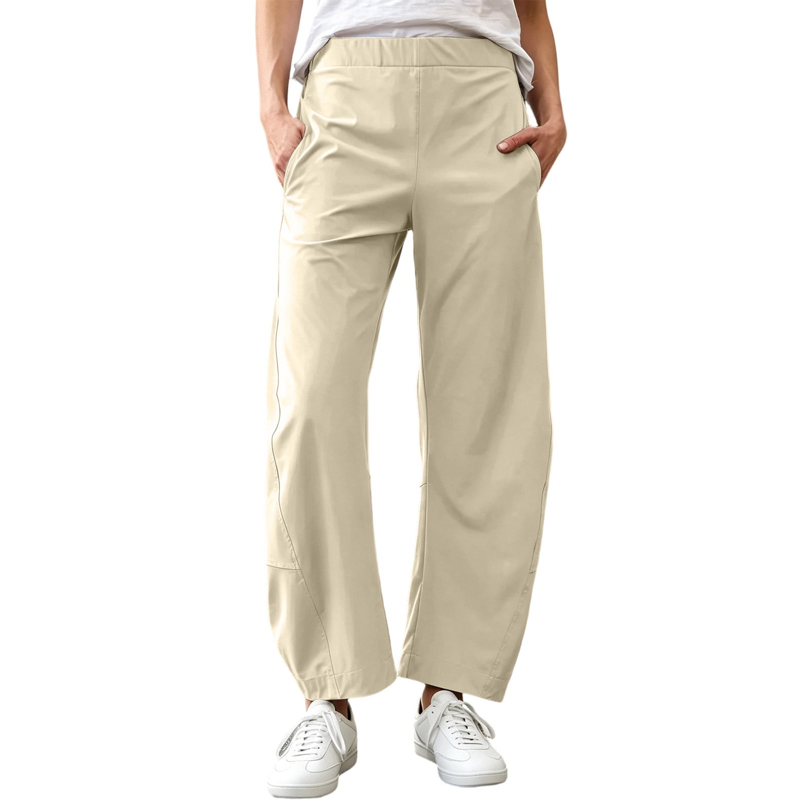 Barrel Pants for Women Elastic High Waist Quickly Dry Casual Wide Leg ...