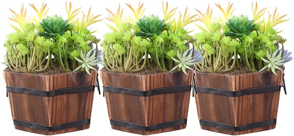 Barrel Planter Rustic Wooden Flower Pots for Indoor Outdoor Decor Real ...