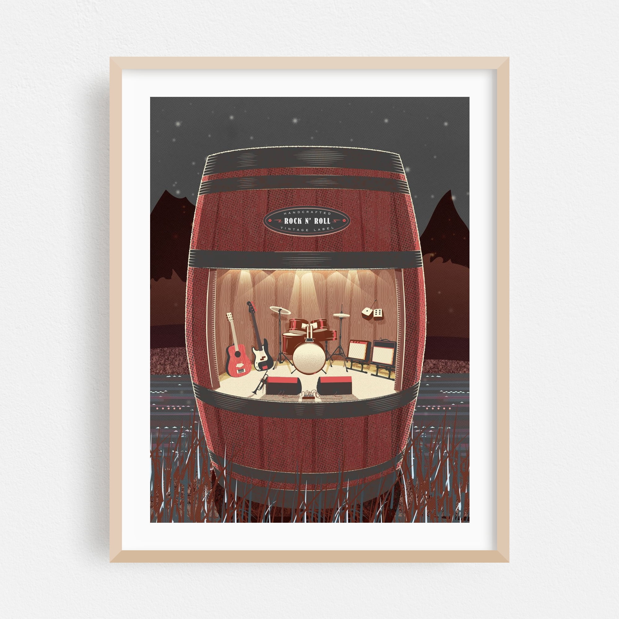 Barrel Rock - Illustration Music Vintage Surrealism Bar Nightlife Oak ...