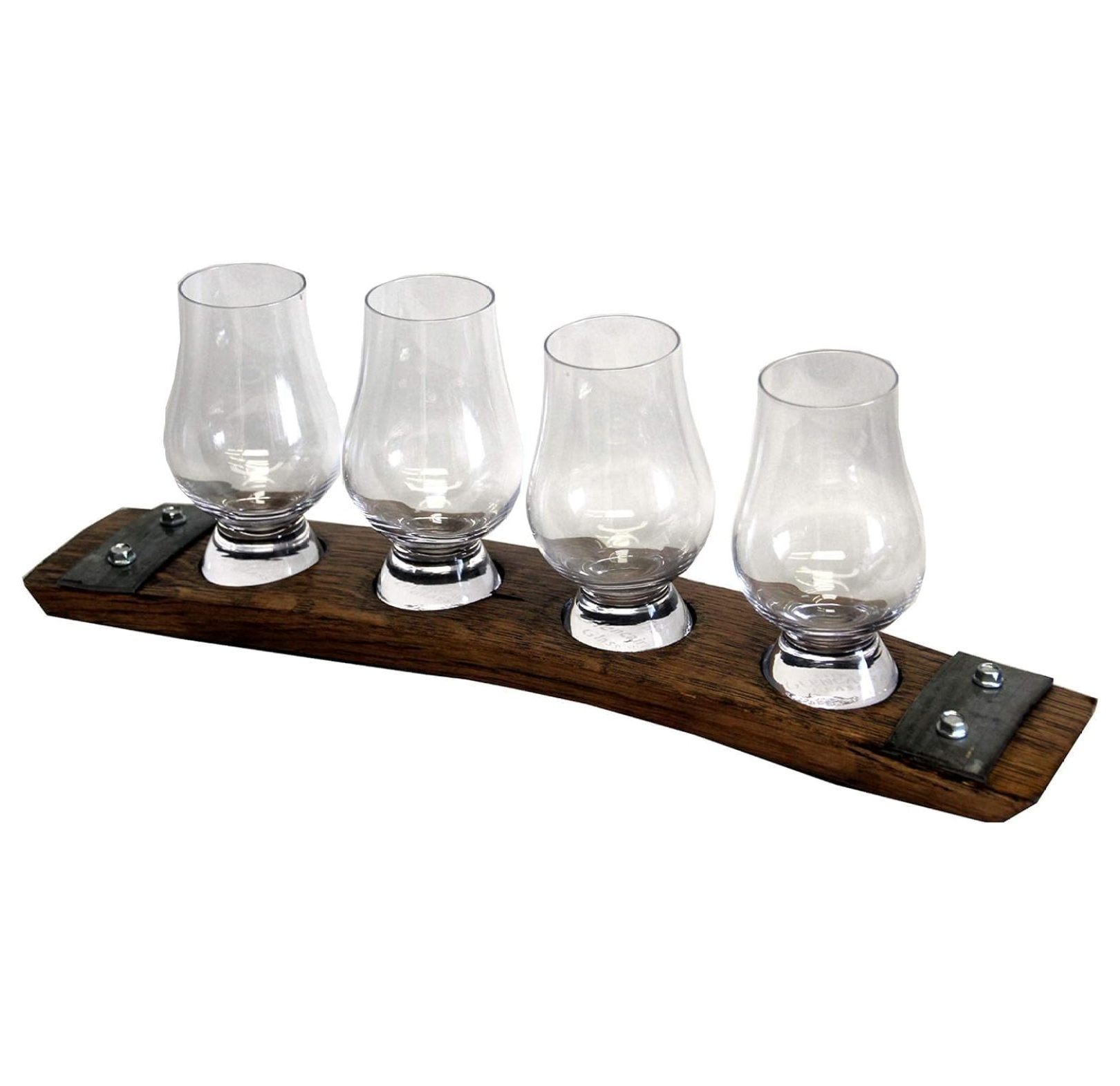 Barrel Stave Premium 4 Glass Whiskey Flight Serving Tray with Glasses ...