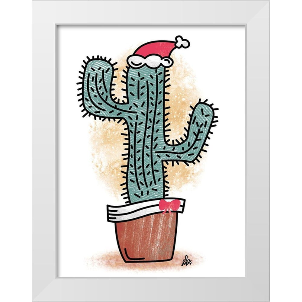 Barrett, Erin 19x24 White Modern Wood Framed Museum Art Print Titled - Feliz Navidad Cactus ...