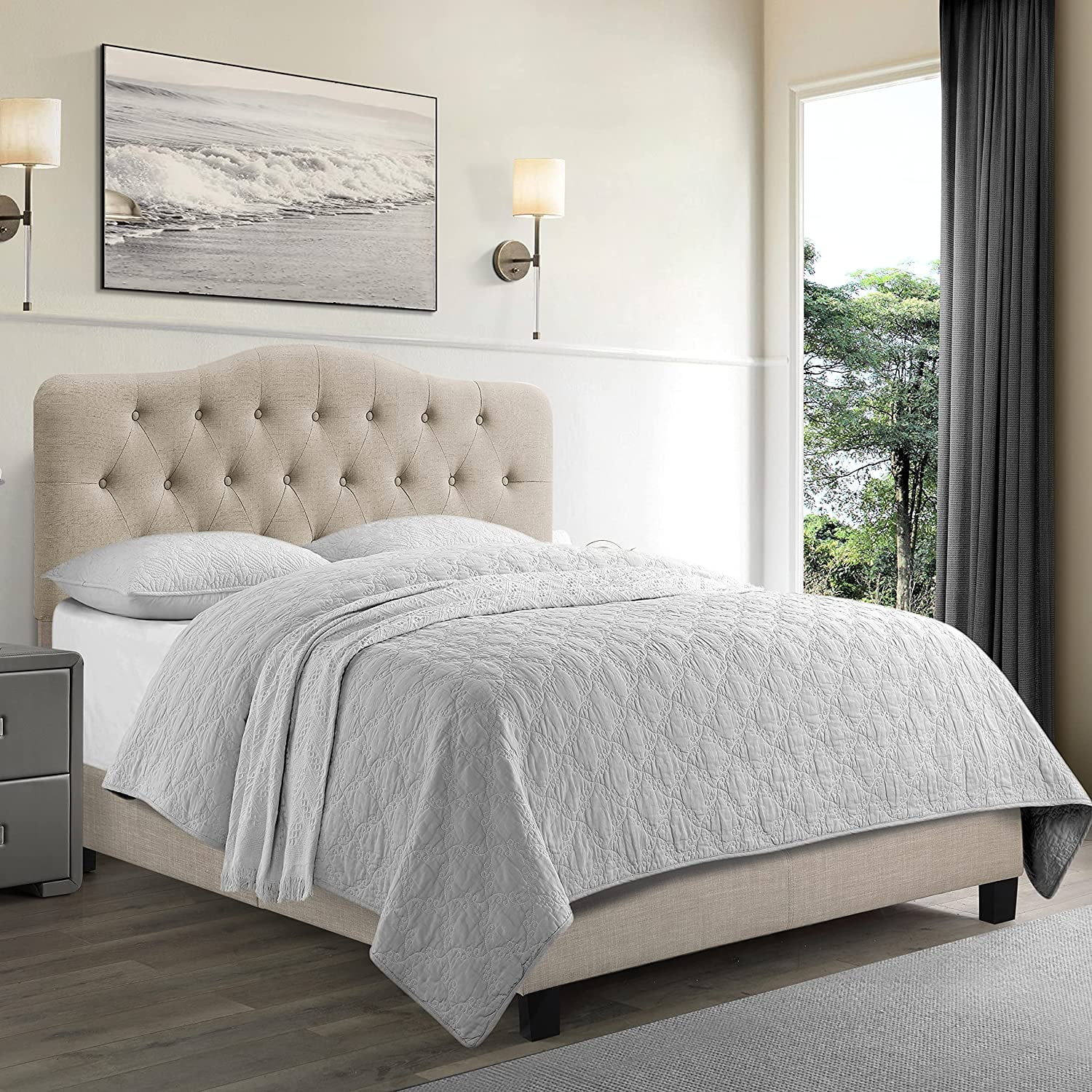 Barrett Upholstered Standard Bed with Button Tufting Headboard Queen ...