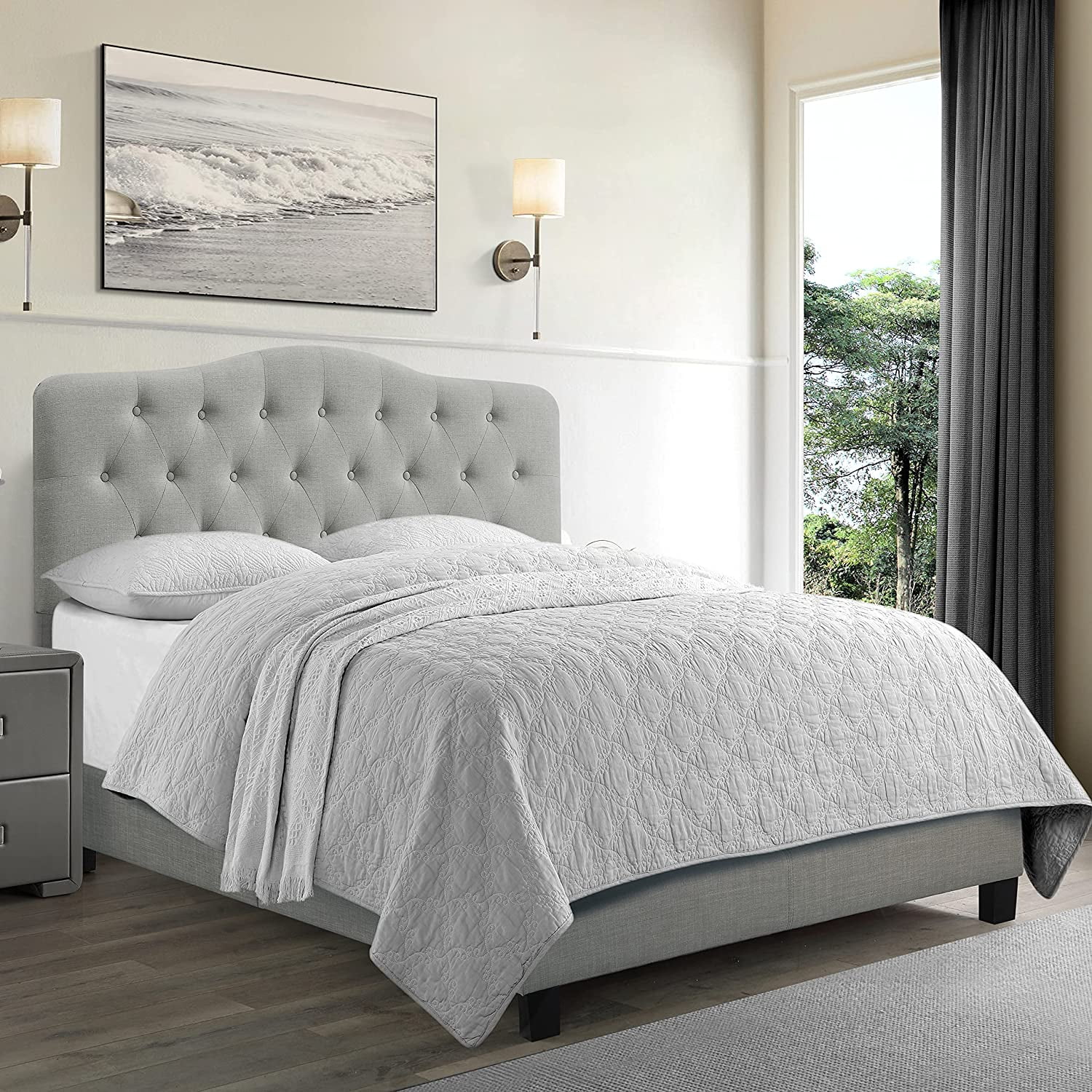 Barrett Upholstered Standard Bed with Button Tufting Headboard Queen ...