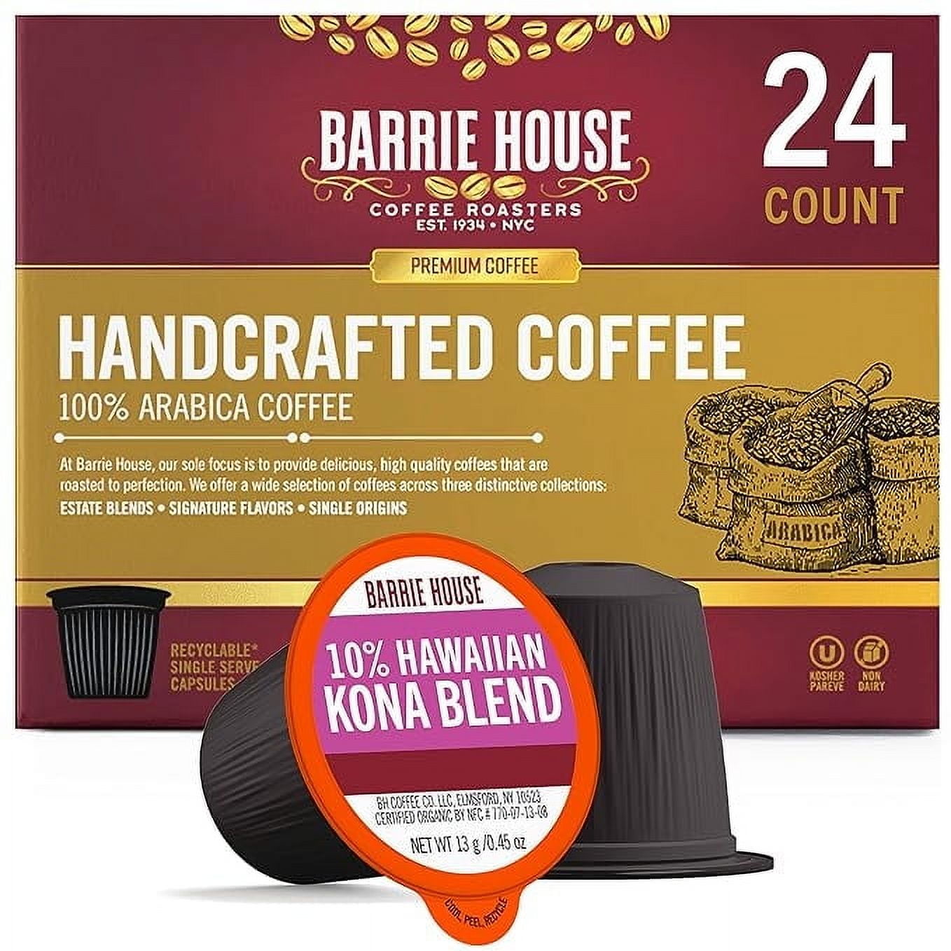 Barrie House 10% Hawaiian Kona Single Serve Coffee Pods Gourmet K-Cups, Medium Roast, 100% ...