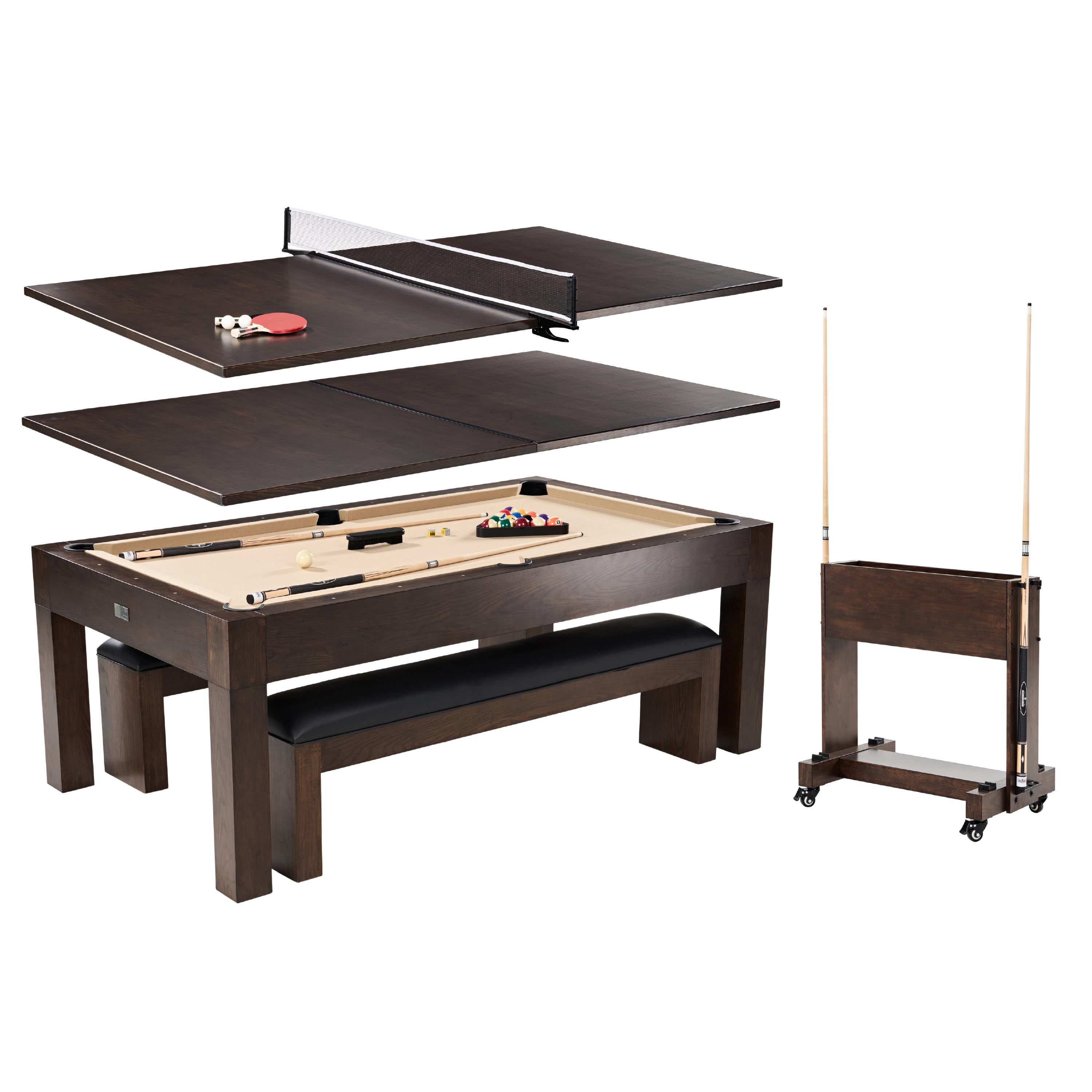 Barrington Monteray 7.5 ft 3-in-1 Slate-Tech Pool Table with Dining and Table Tennis Tops ...