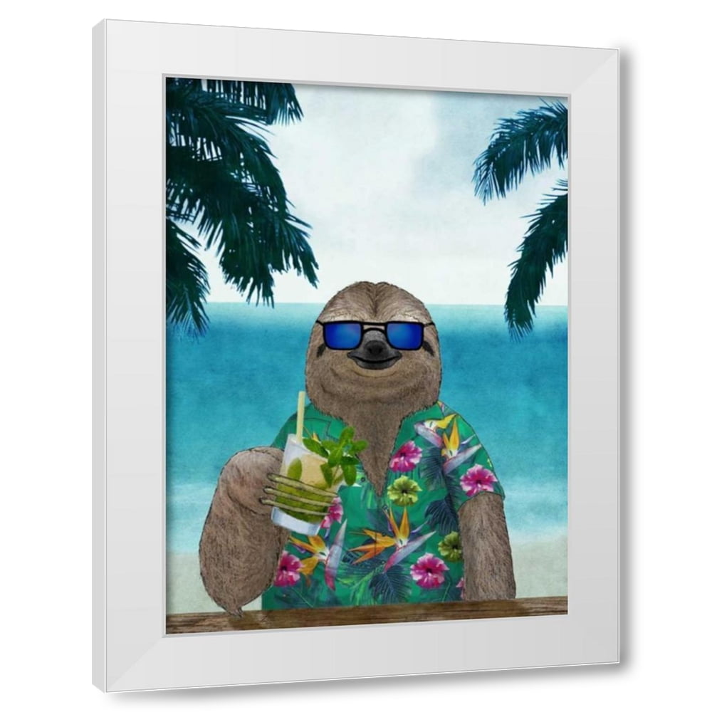 Barruf 4x14 White Modern Wood Framed Wall Art Titled - Sloth on Summer ...