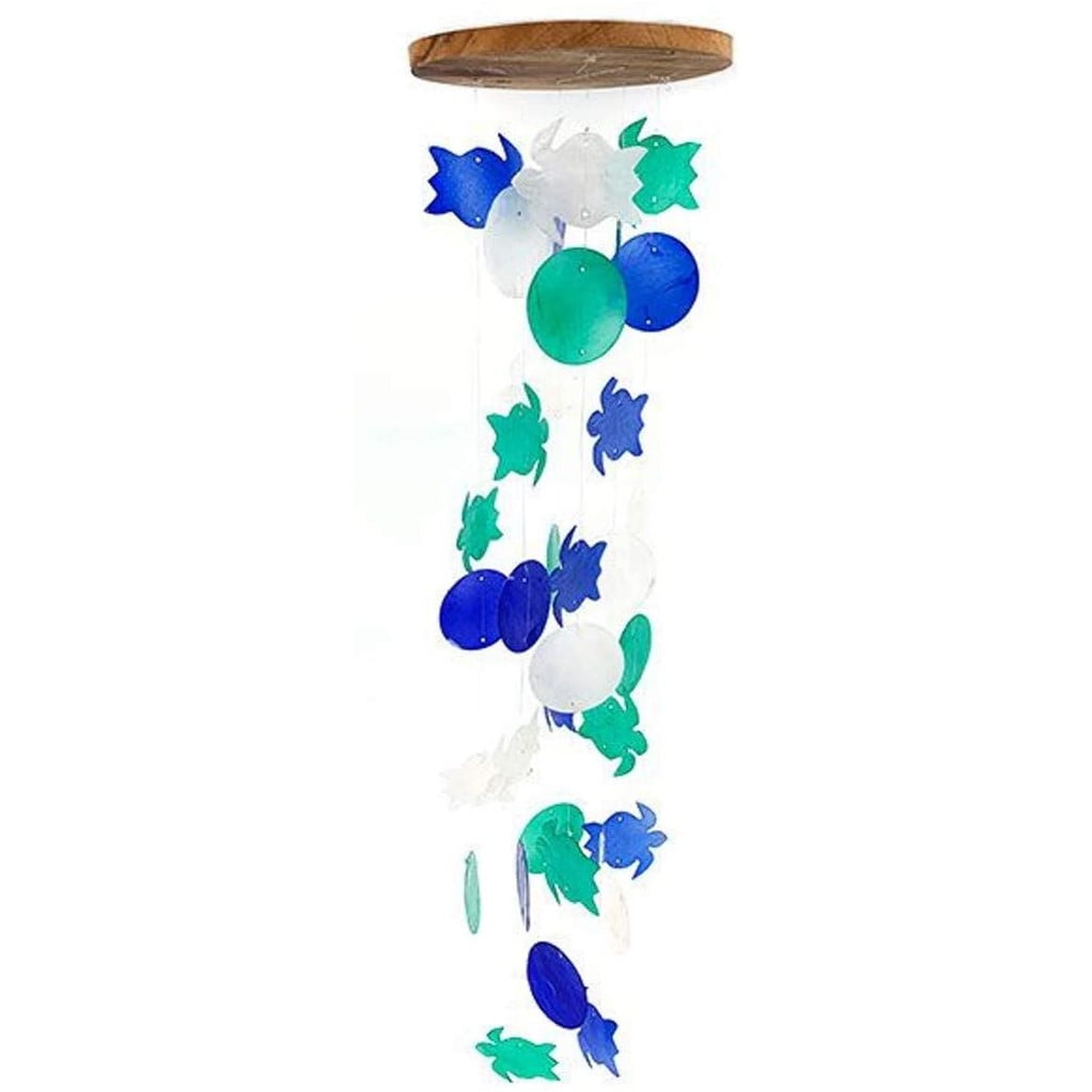 Barry Owens BV1119 Turtle and Round Capiz Wind Chime, Blue, Green and ...