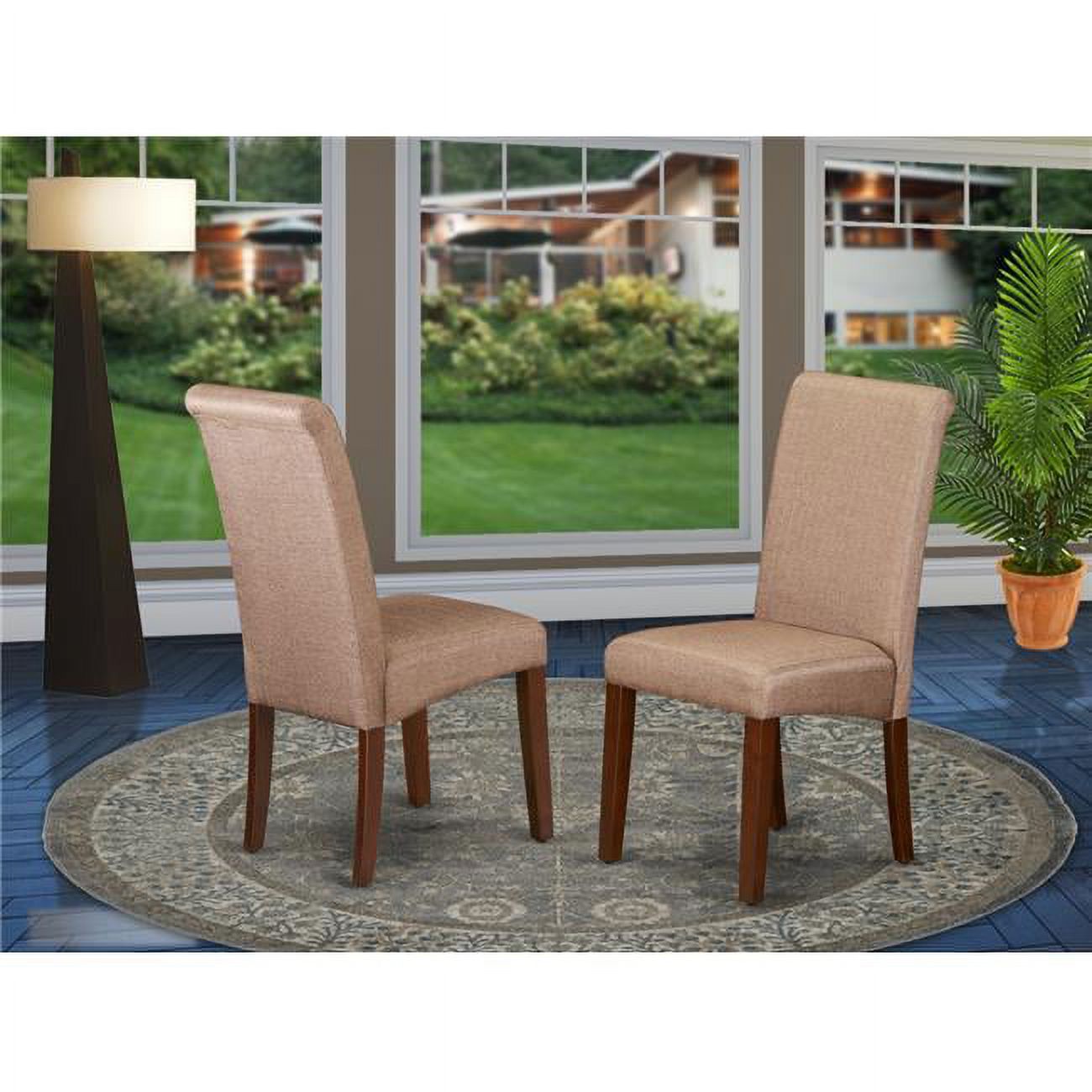 Barry PBA3T18 Parson Chair with Mahogany Leg & Brown Linen Fabric - Set ...
