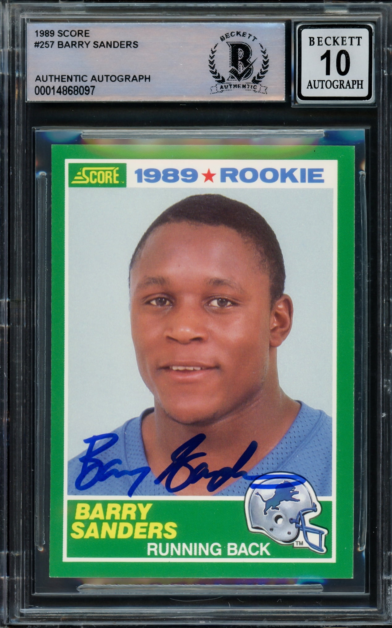 Barry Sanders Autographed 1989 Score Rookie Card #257 Detroit Lions ...