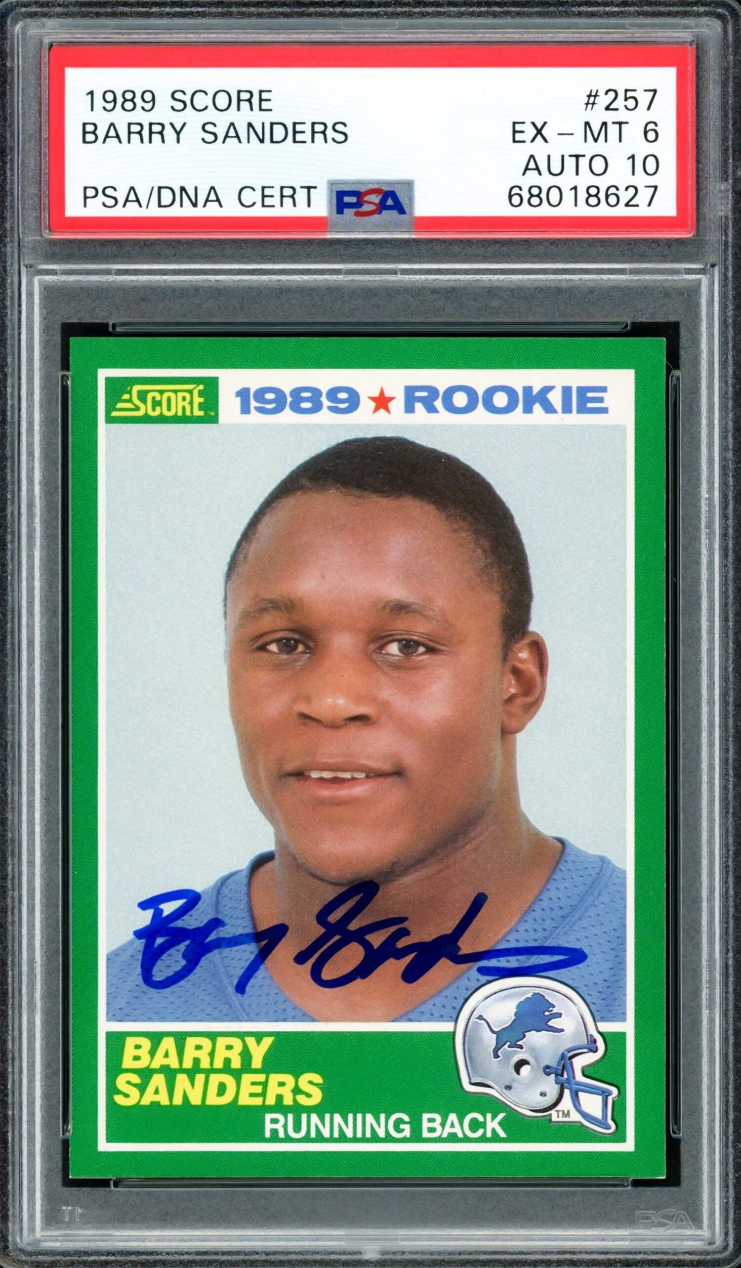 Barry Sanders Autographed 1989 Score Rookie Card #257 Detroit Lions PSA ...