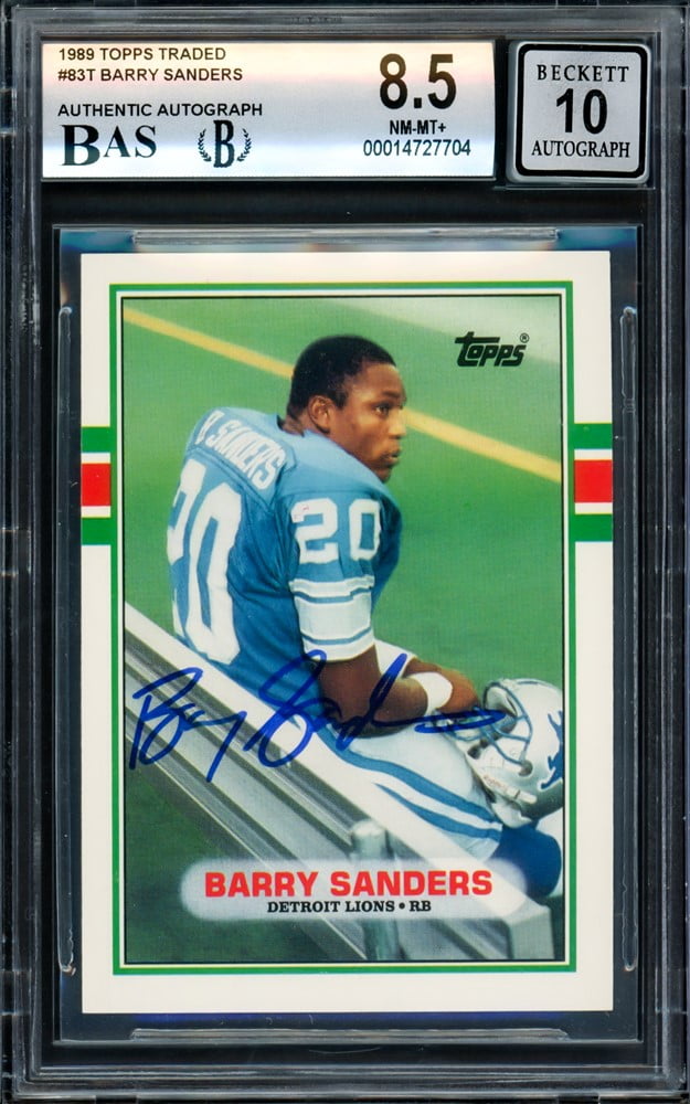 Barry Sanders Autographed 1989 Topps Traded Rookie Card #83T Detroit ...