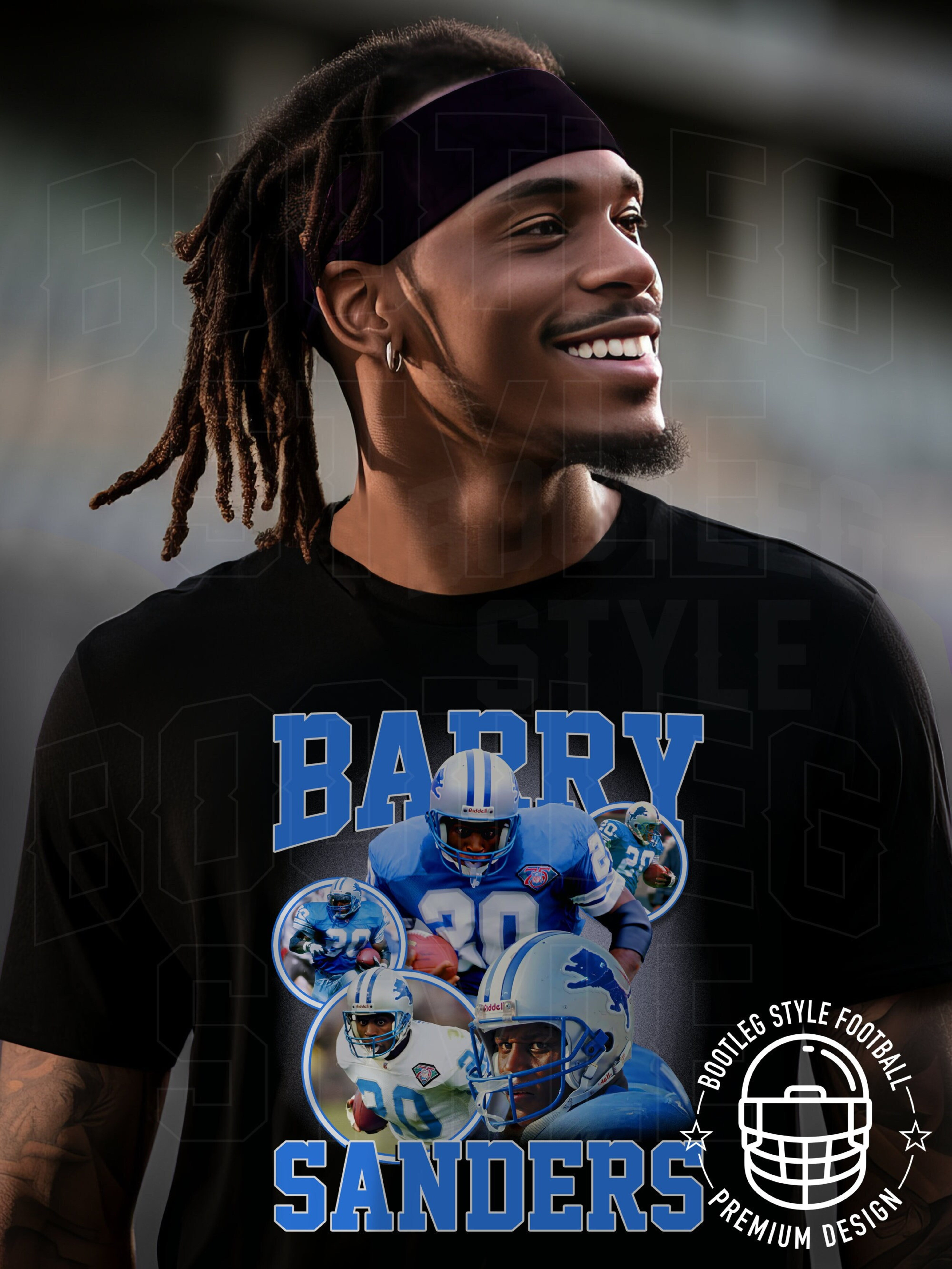 Barry Sanders Football Shirt for Men Women Vintage 90s Bootleg Style ...