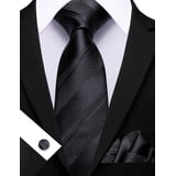 Barry.Wang Black Silk Ties for Men Sets Woven Pure Striped Formal ...