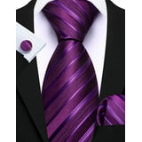 Barry.Wang Dark Purple Silk Ties for Men Sets Woven Pure Striped Formal ...