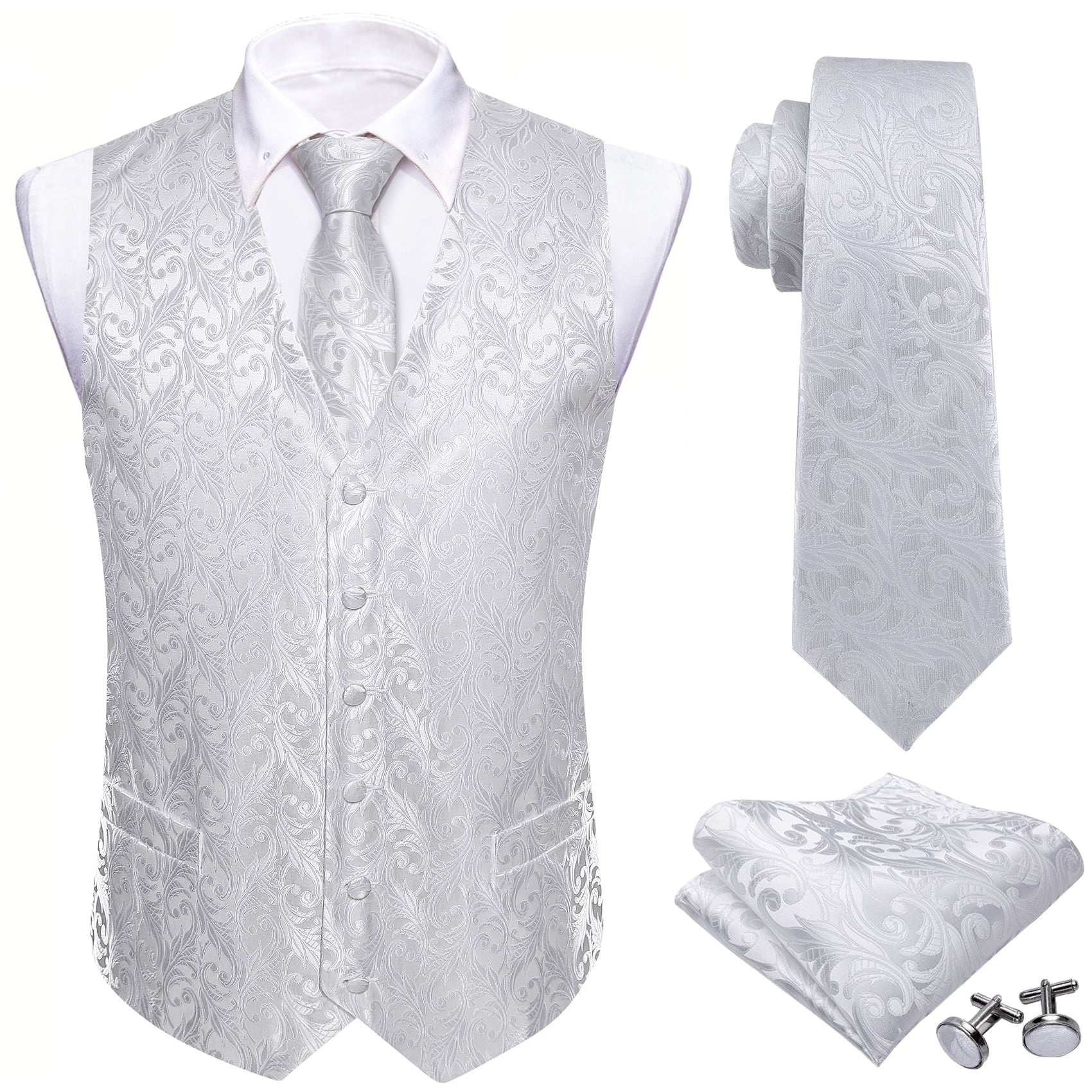 Barry.Wang Formal Men Vest Paisley Woven Silk Tie Suit Waistcoat Set ...