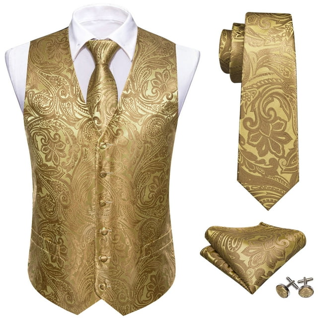 Barry.Wang Formal Men Vest Paisley Woven Silk Tie Suit Waistcoat Set Wedding 4PCS Necktie ...