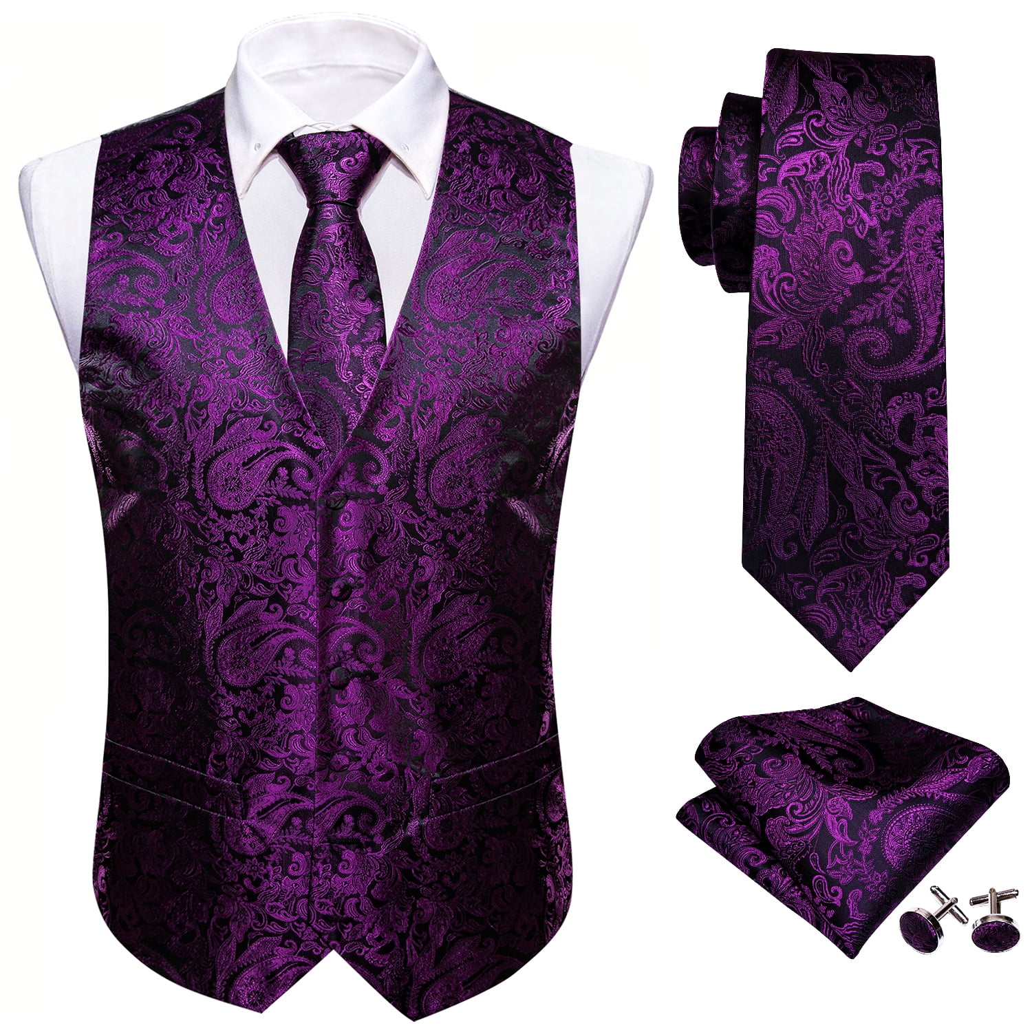Barry Wang Formal Paisley Men Vest, Silk Tie, Waistcoat Set, Wedding ...